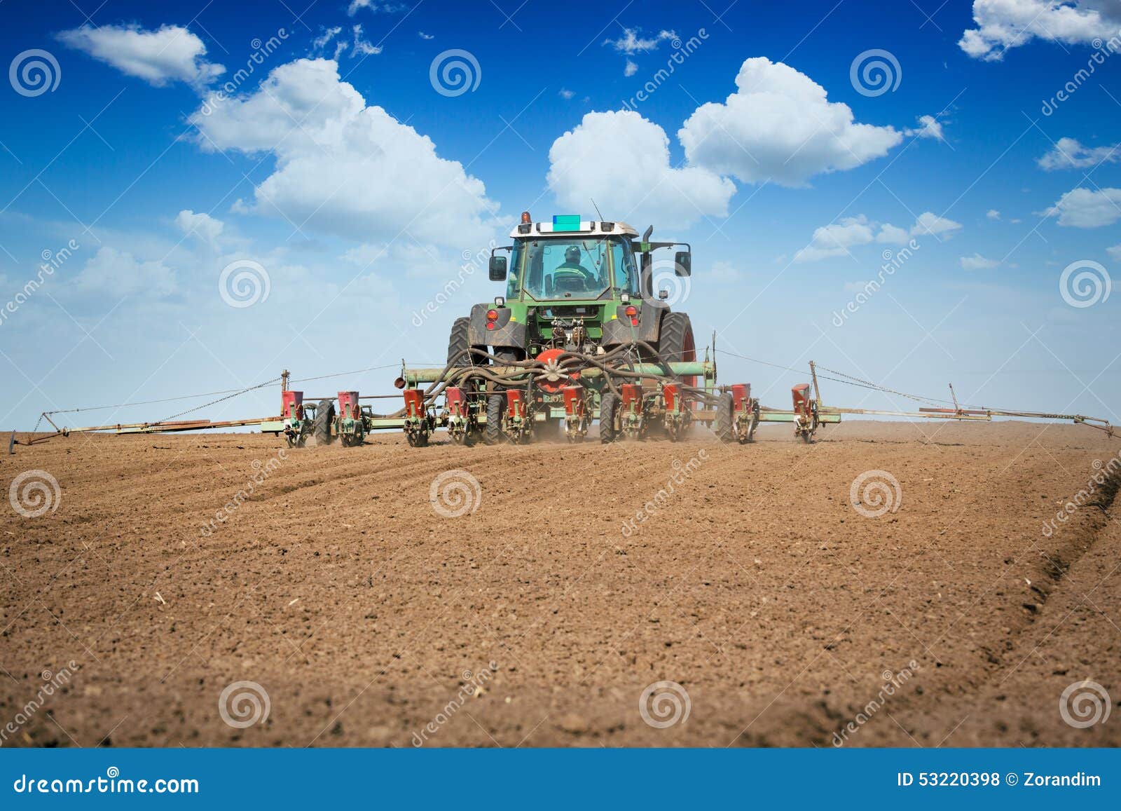 Tractor and Seeder Planting Stock Photo - Image of agricultural, seeder ...