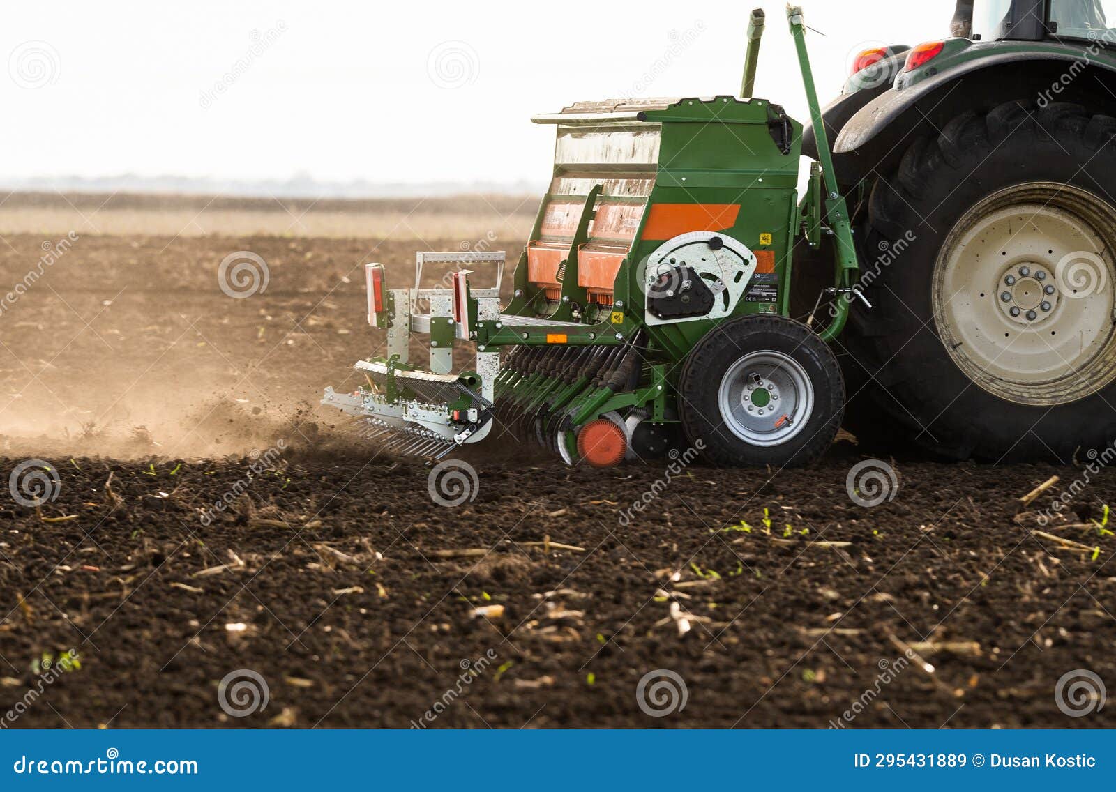 Tractor and Seeder for Sowing Corn Stock Image - Image of machine ...