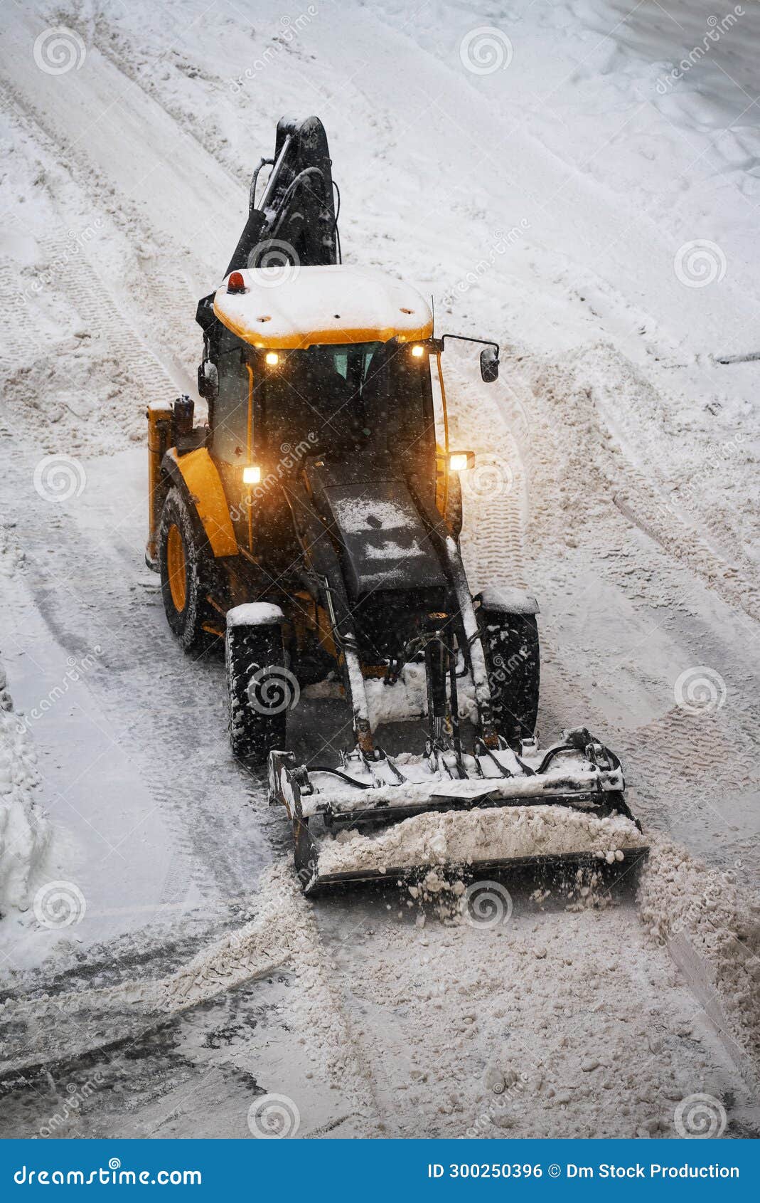 Tractor shoveling snow stock photo. Image of plow, service - 300250396
