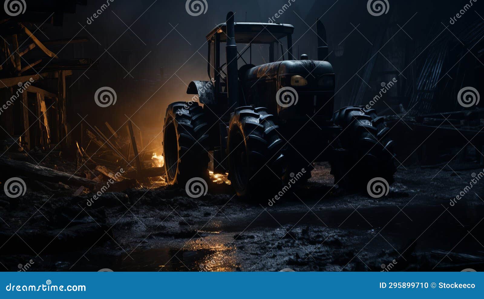 Abandoned Tractor in Post-apocalyptic Dark Warehouse Stock Illustration ...