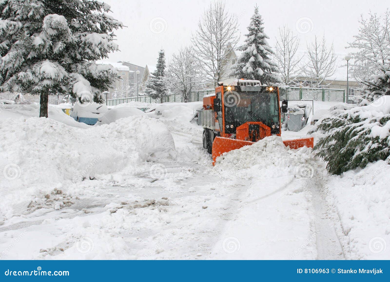 Tractor with a snow plough stock image. Image of seasonal - 8106963