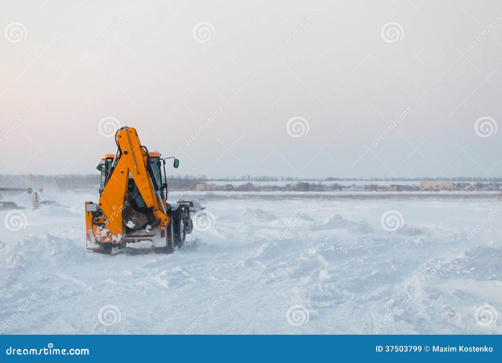 Tractor with Snow Plow at Work Stock Image - Image of snowplow, tractor ...