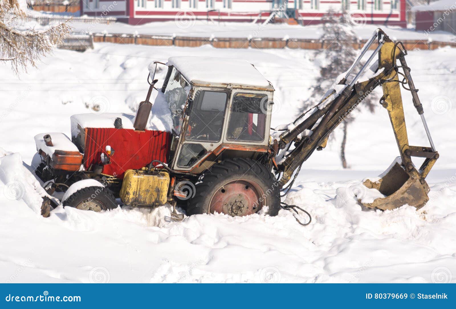 Tractor in the Snow. Winter Rural Scene Stock Image - Image of outdoors ...