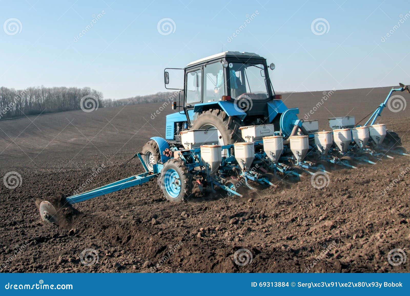 Tractor with Sower on the Field Stock Photo - Image of crop, equipment ...