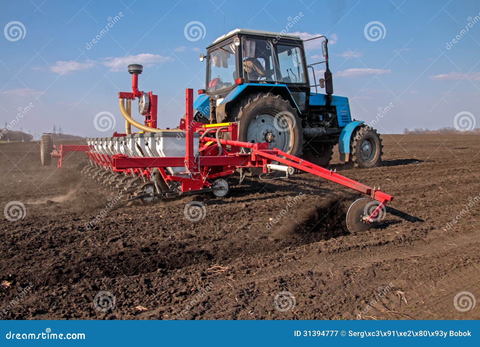 Tractor with Sower on the Field Stock Image - Image of landscapes ...