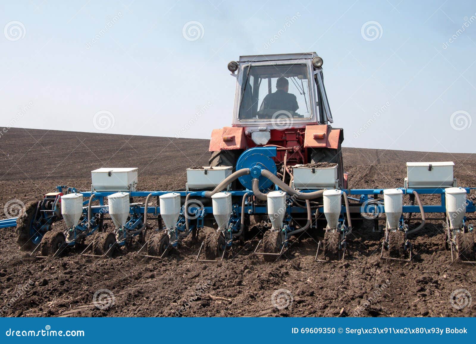 Tractor with Sower on the Field Stock Photo - Image of land ...