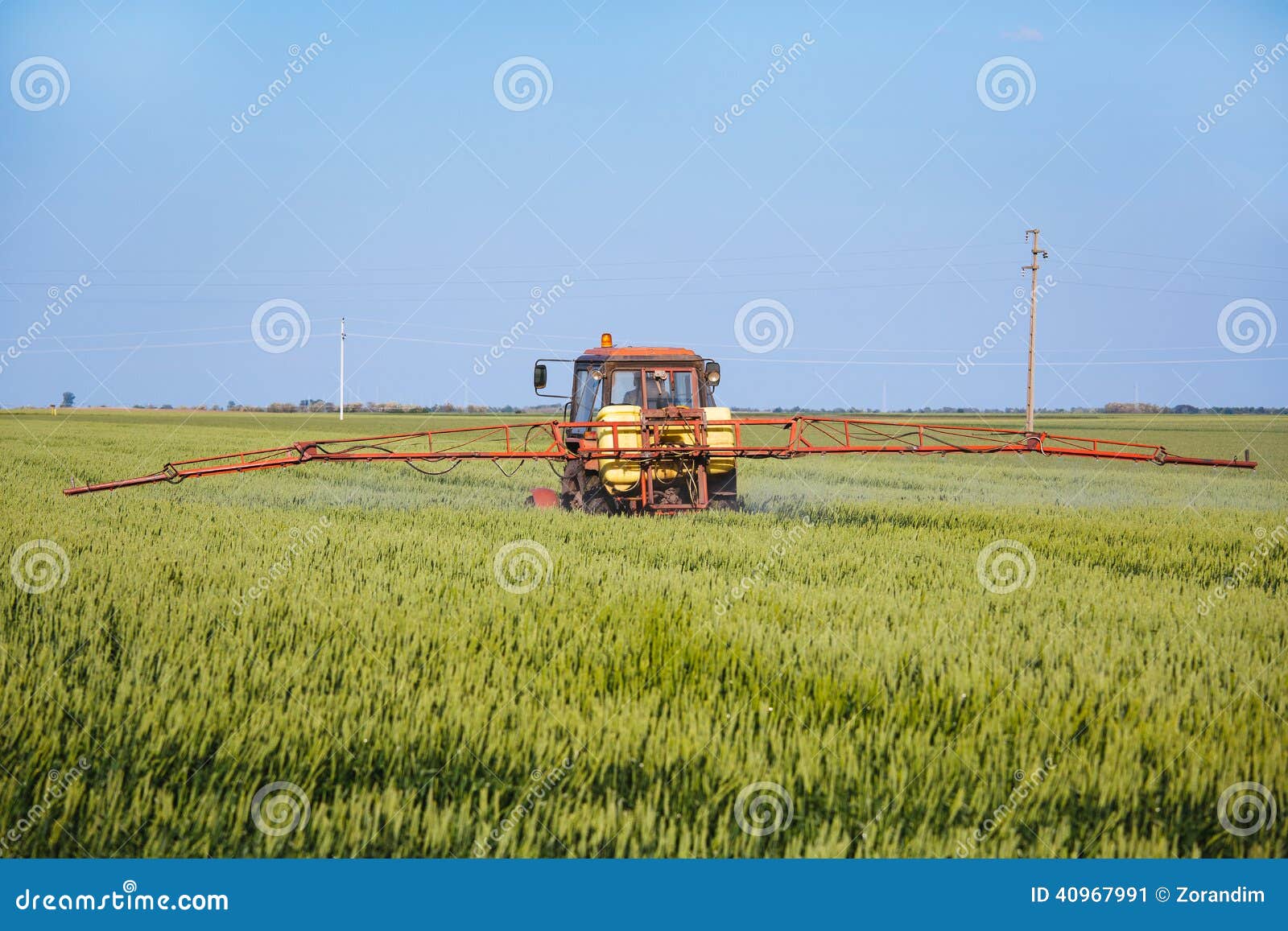 Tractor Spraying Wheat Field with Sprayer Stock Image - Image of season ...