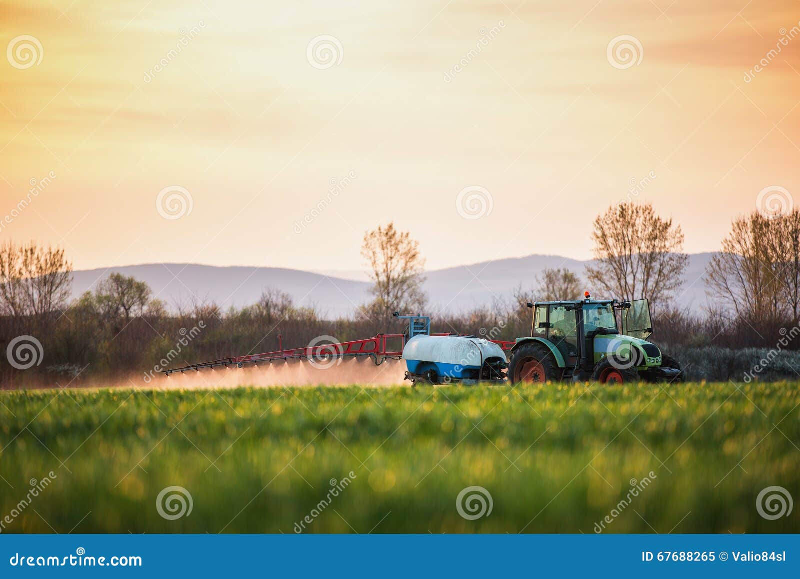 Tractor Spraying Wheat Field with Sprayer Stock Image - Image of ...