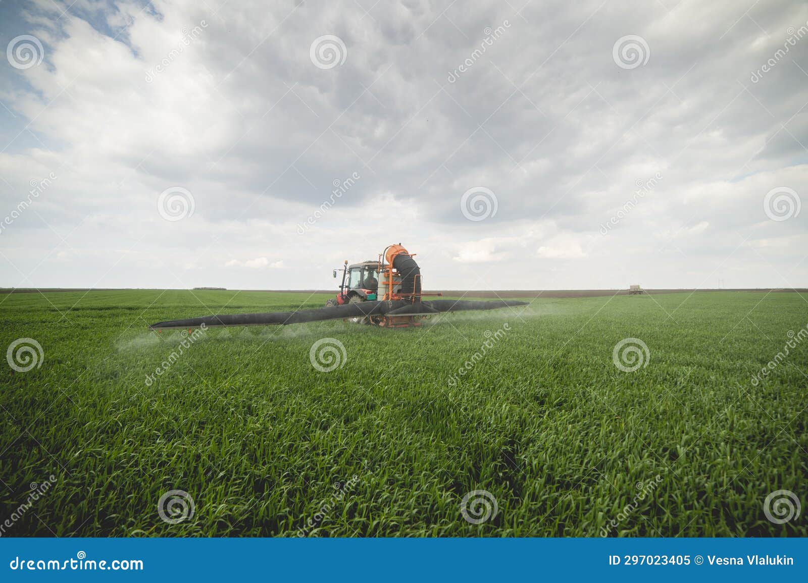 Tractor Spraying Wheat in Field Stock Image - Image of machine ...