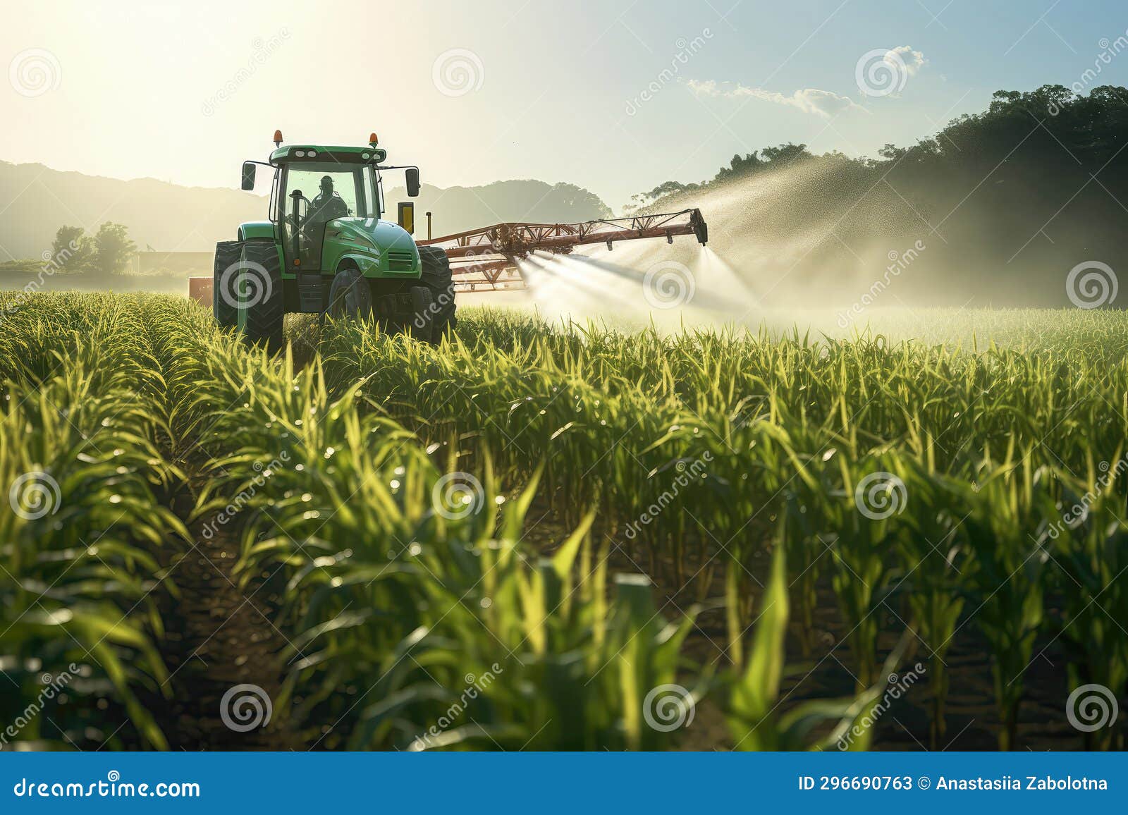 Tractor Spraying Young Corn Plants in Field. Generative AI Stock ...
