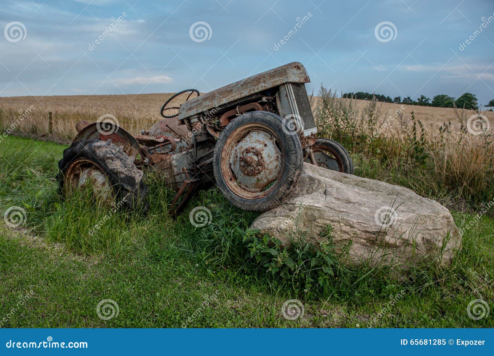 Tractor on a stone stock image. Image of grass, steering - 65681285
