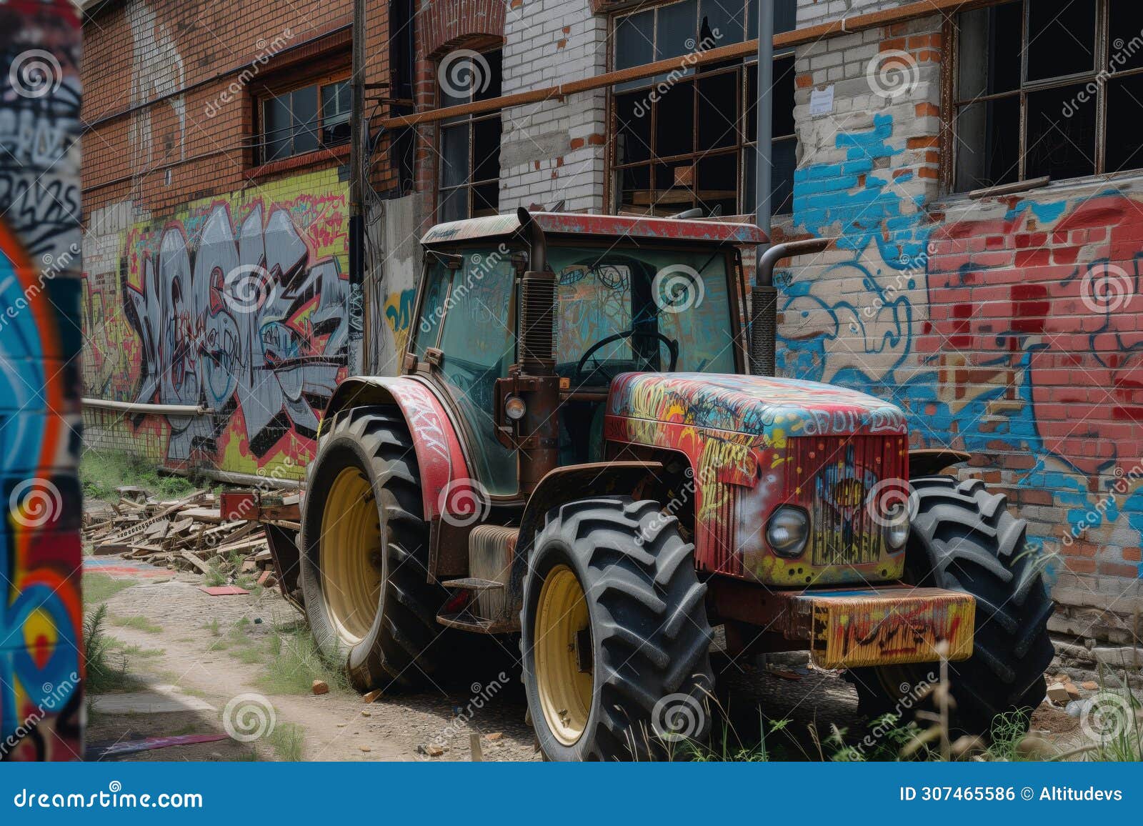 Tractor with Street Art Graffiti, Urban Setting Stock Photo - Image of ...