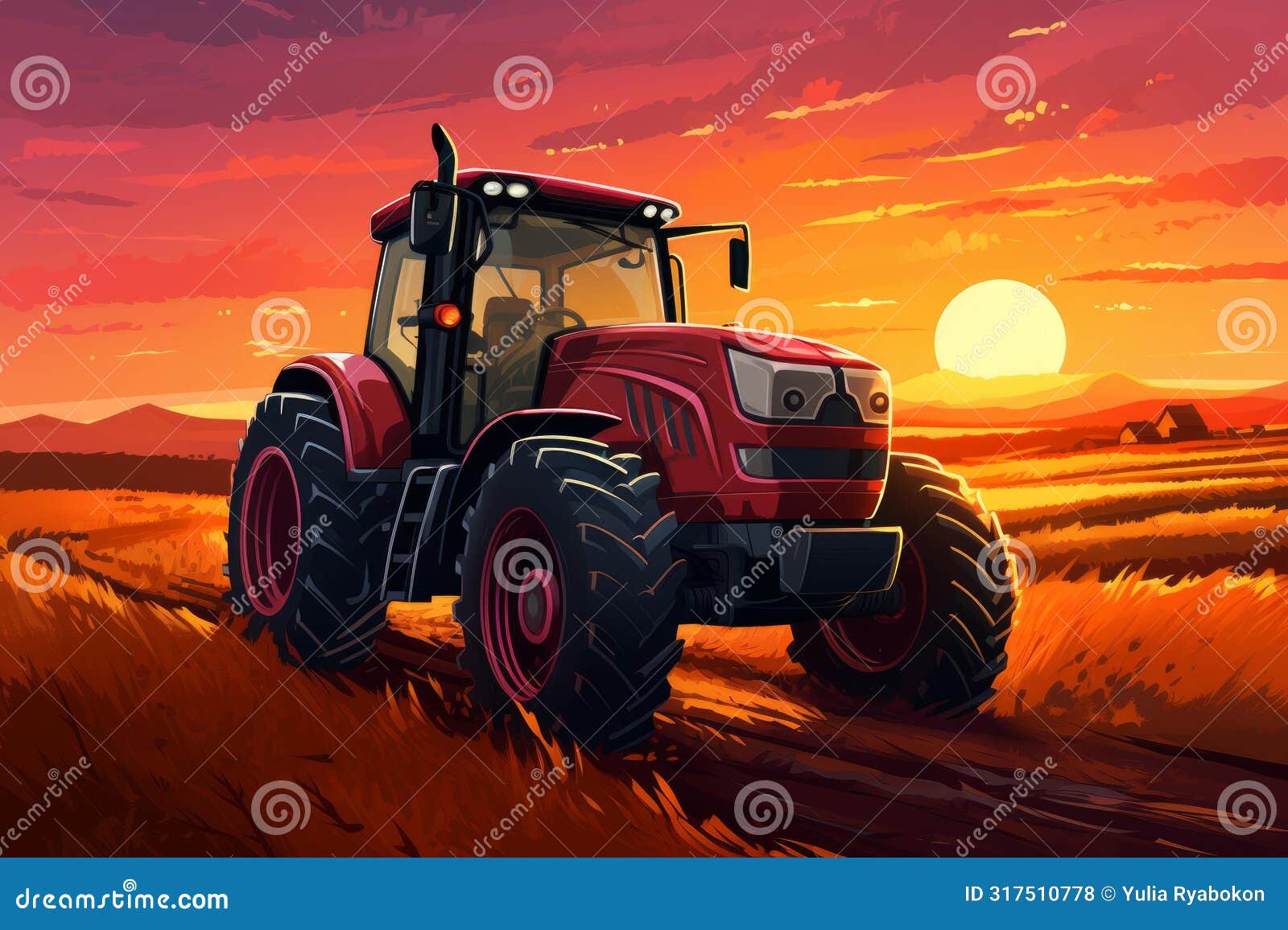 Tractor Sunset Art. Generate Ai Stock Photo - Image of farmer ...