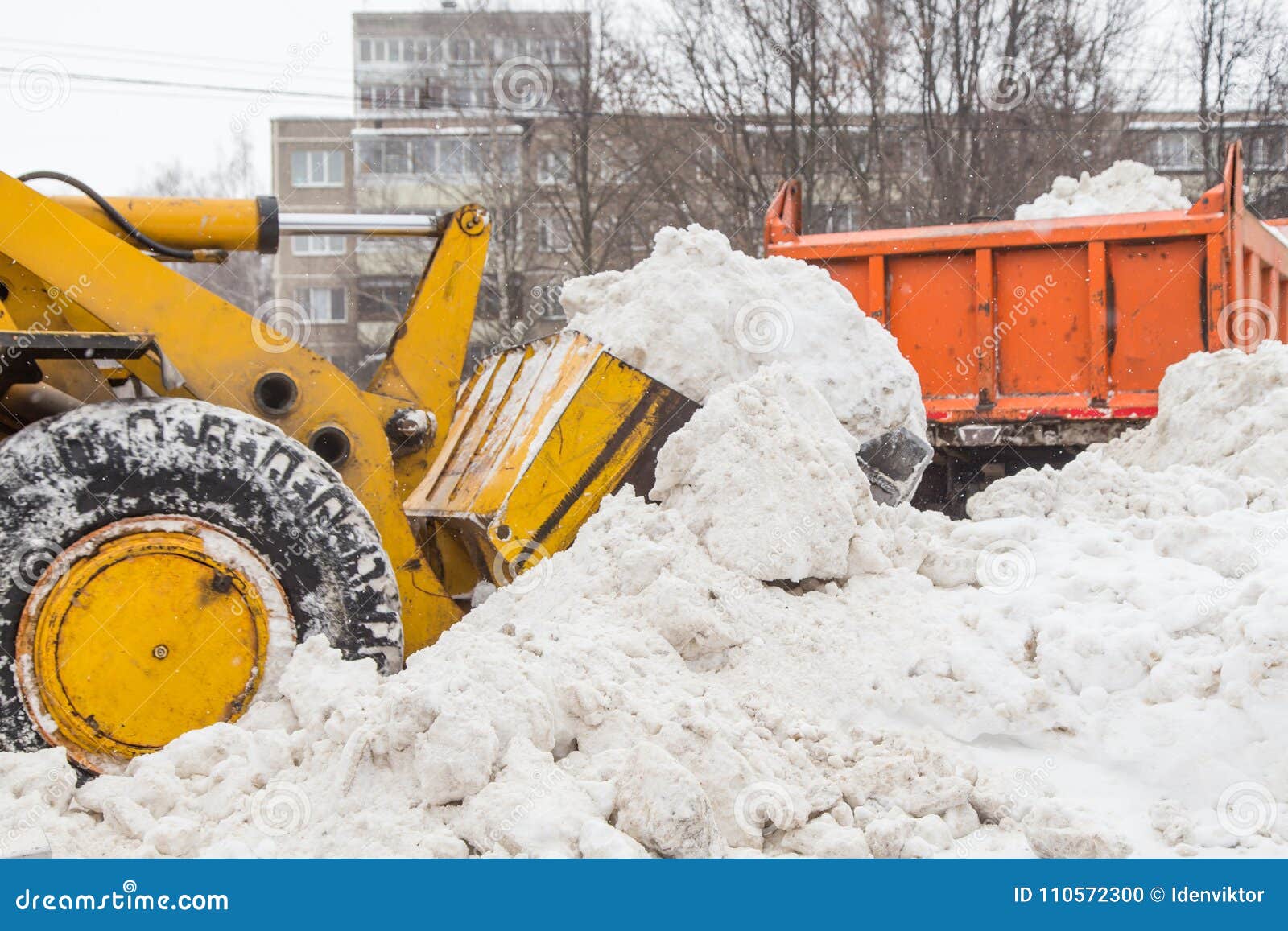 Tractor Sweeper Clearing the Snow Stock Photo - Image of blizzard, snow ...