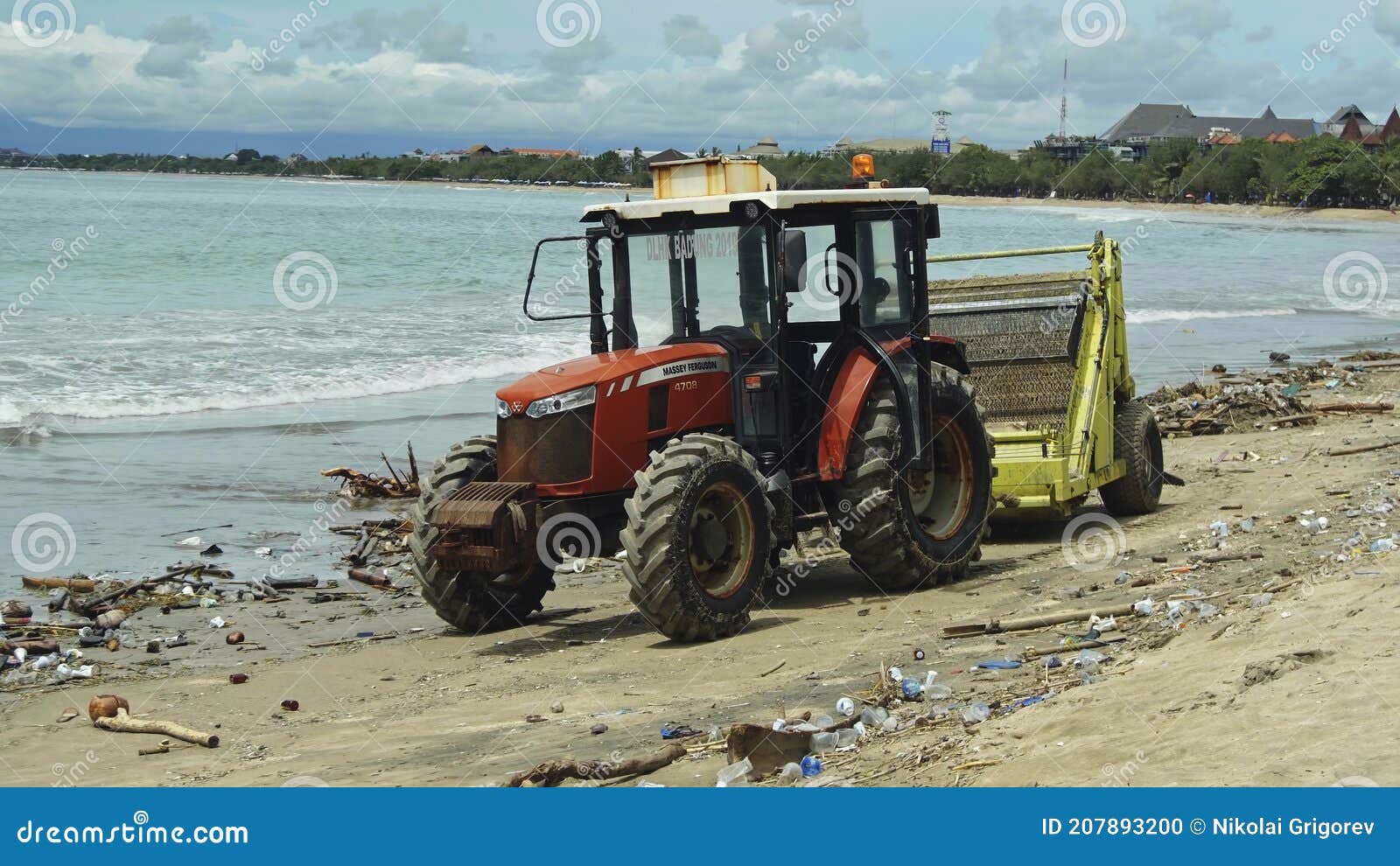 Tractor Technic for Cleaning the Sea Beach from Garbage Stands on the ...