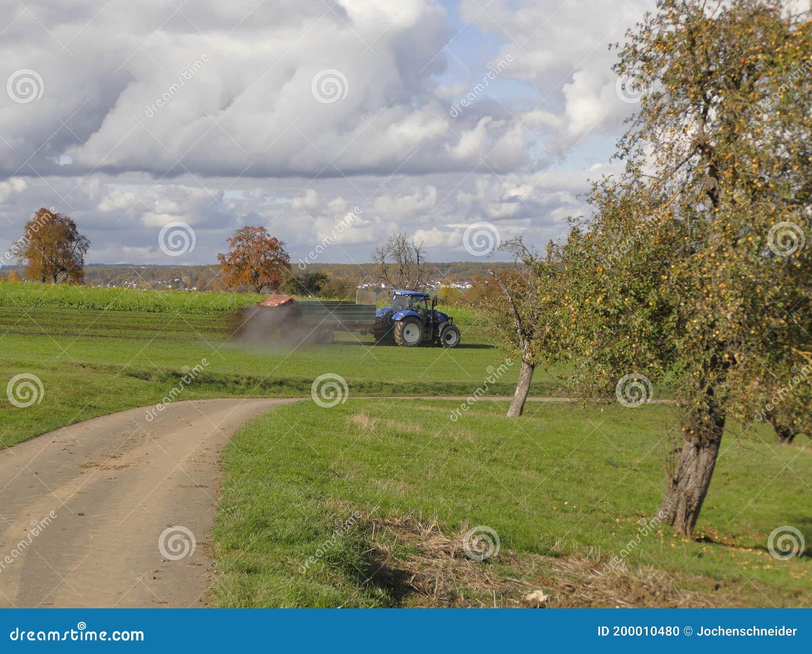 Tractor Throwing Cow Manure in a Meadow Stock Photo - Image of slurry ...