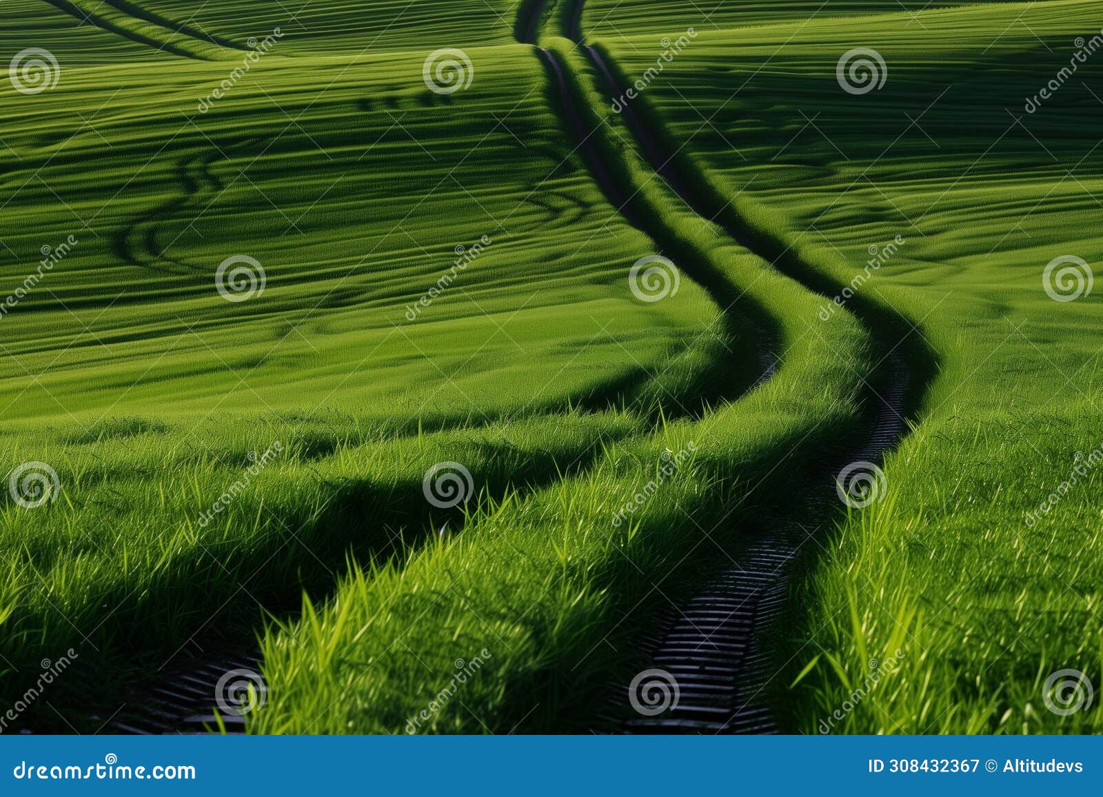 Tractor Tire Tracks Leading through a Green Field Stock Image - Image ...