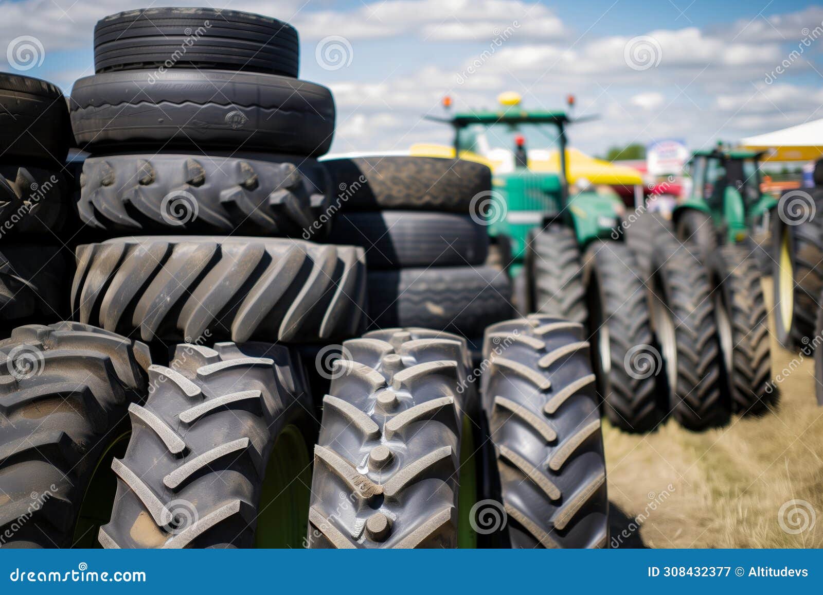 Tractor Tires Stacked in a Pyramid Shape at an Agricultural Fair Stock ...