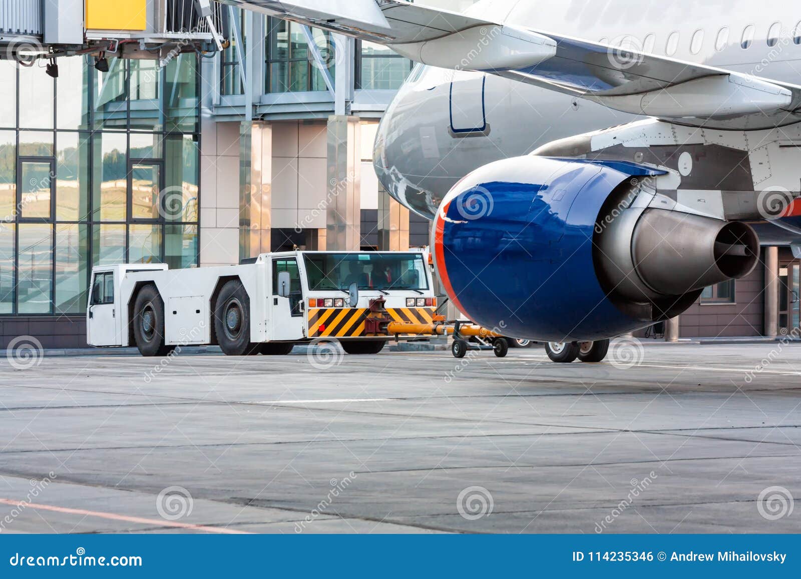 Towing A Passenger Plane Using Special Equipment For Aircraft ...