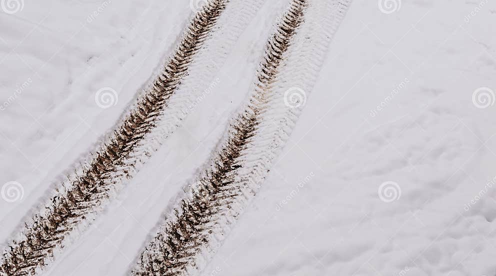 Tractor tracks in the snow stock image. Image of drive - 264170943