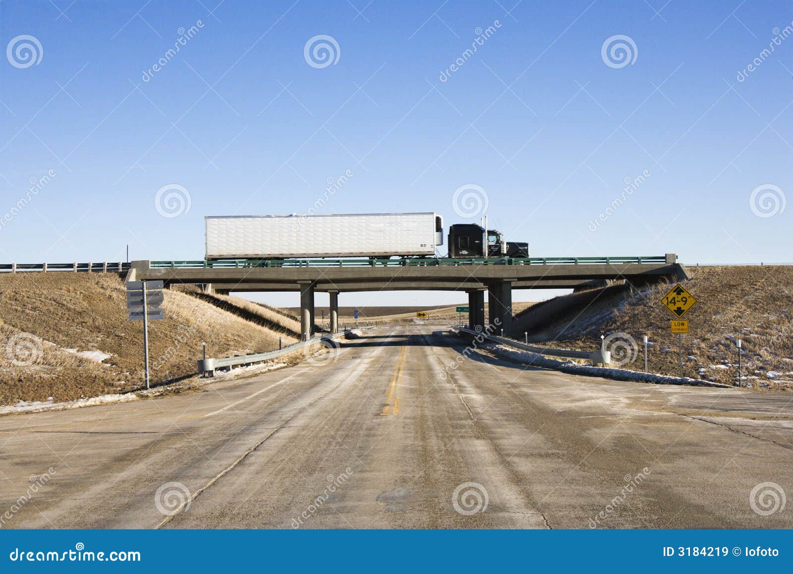 Tractor trailer on bridge. stock image. Image of transportation - 3184219