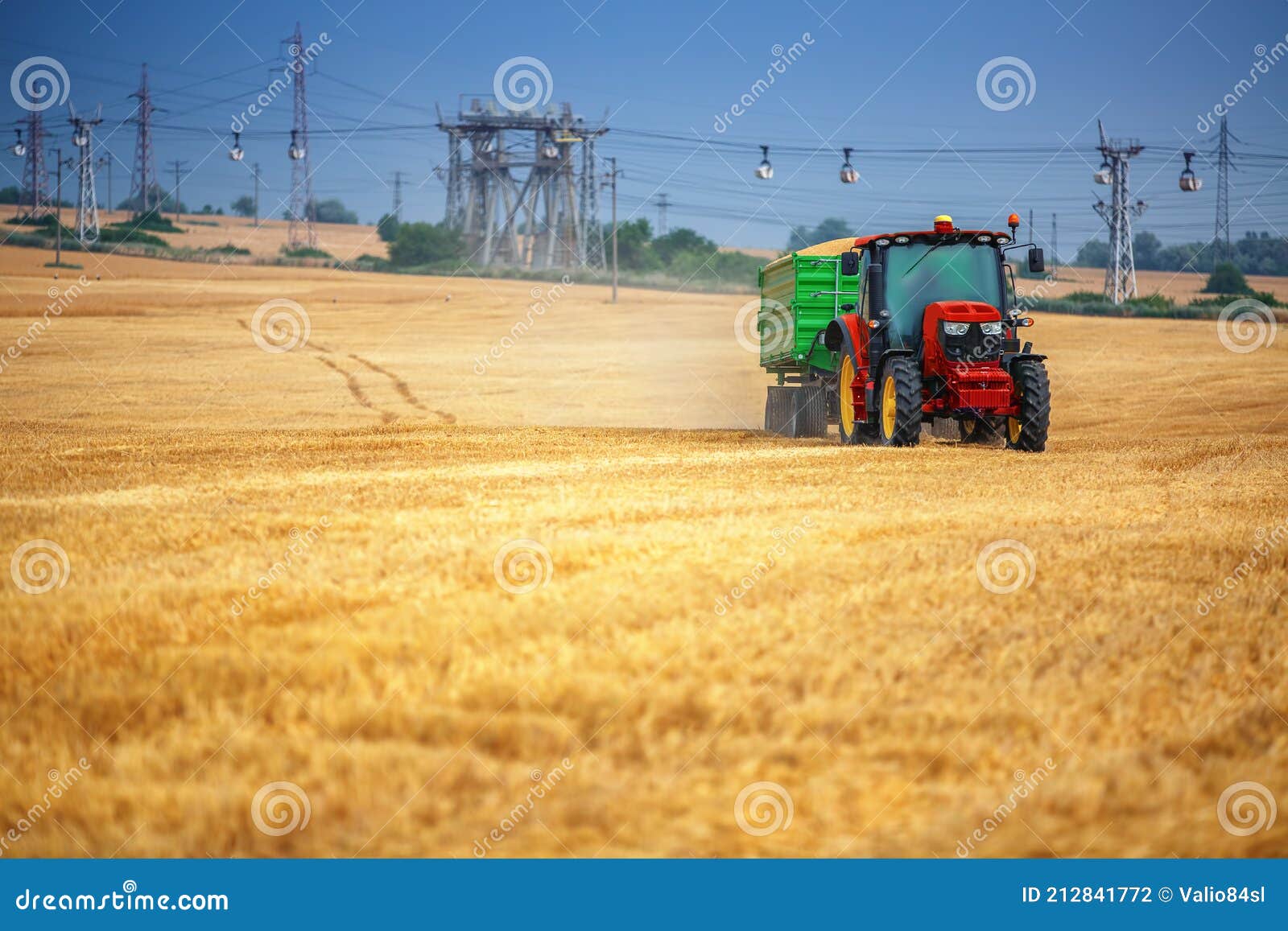 Tractor with Trailer during Harvest Stock Photo - Image of trail ...