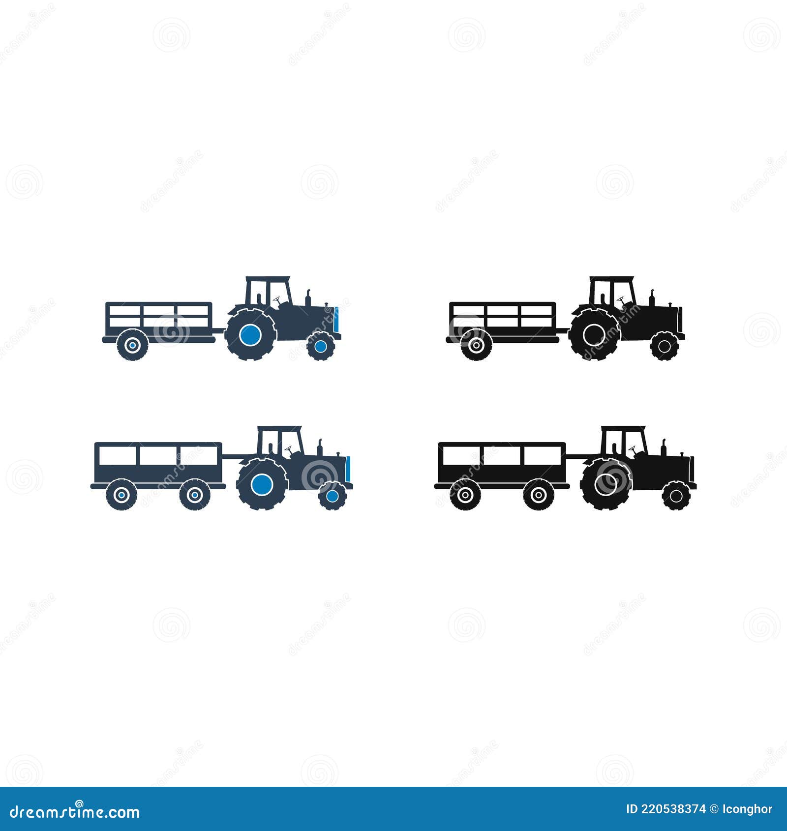 Tractor with Trailer Icon Set. Stock Vector - Illustration of icon ...