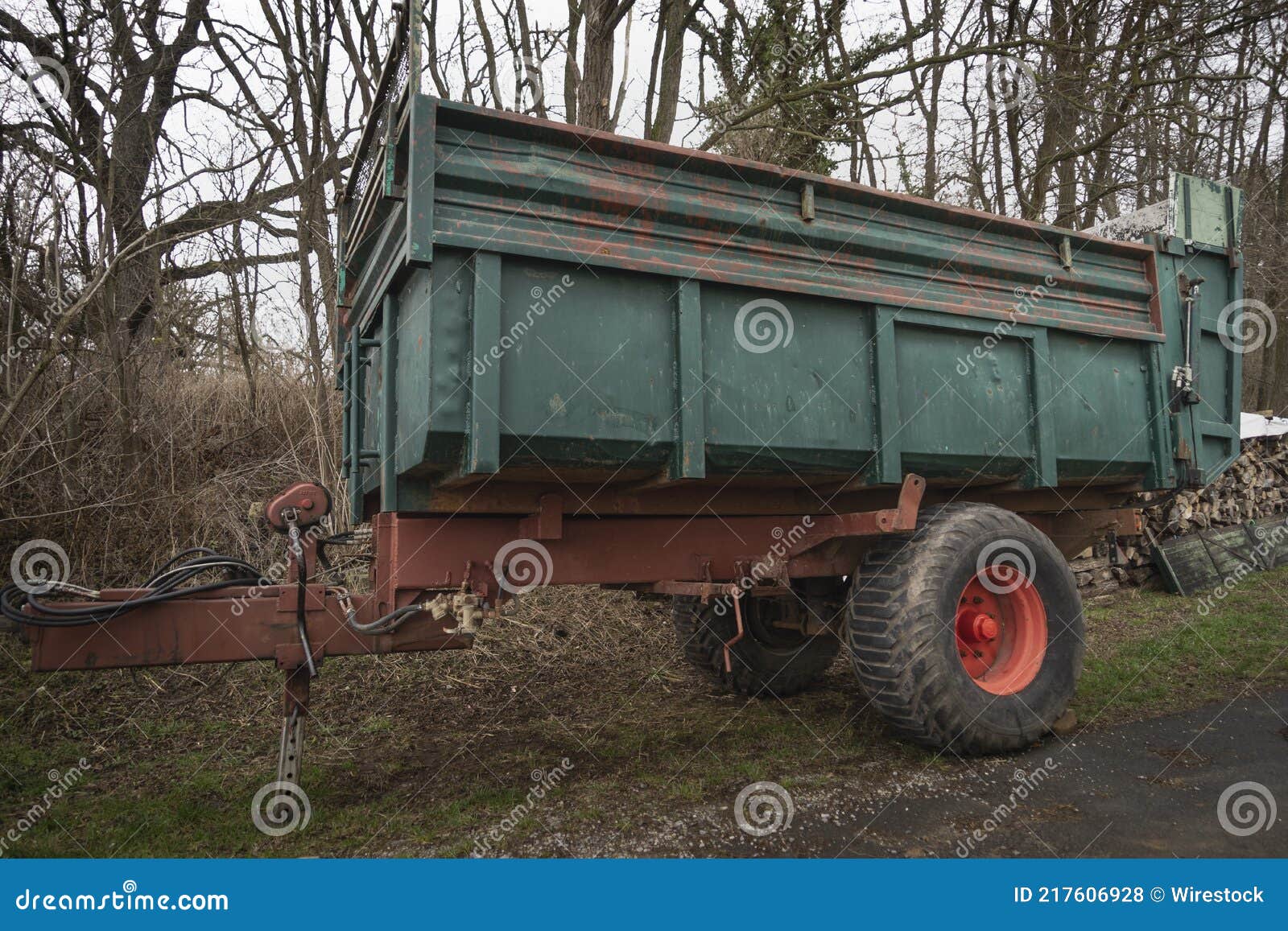 Tractor-trailer in a Rural Area Stock Photo - Image of outdoor, land ...