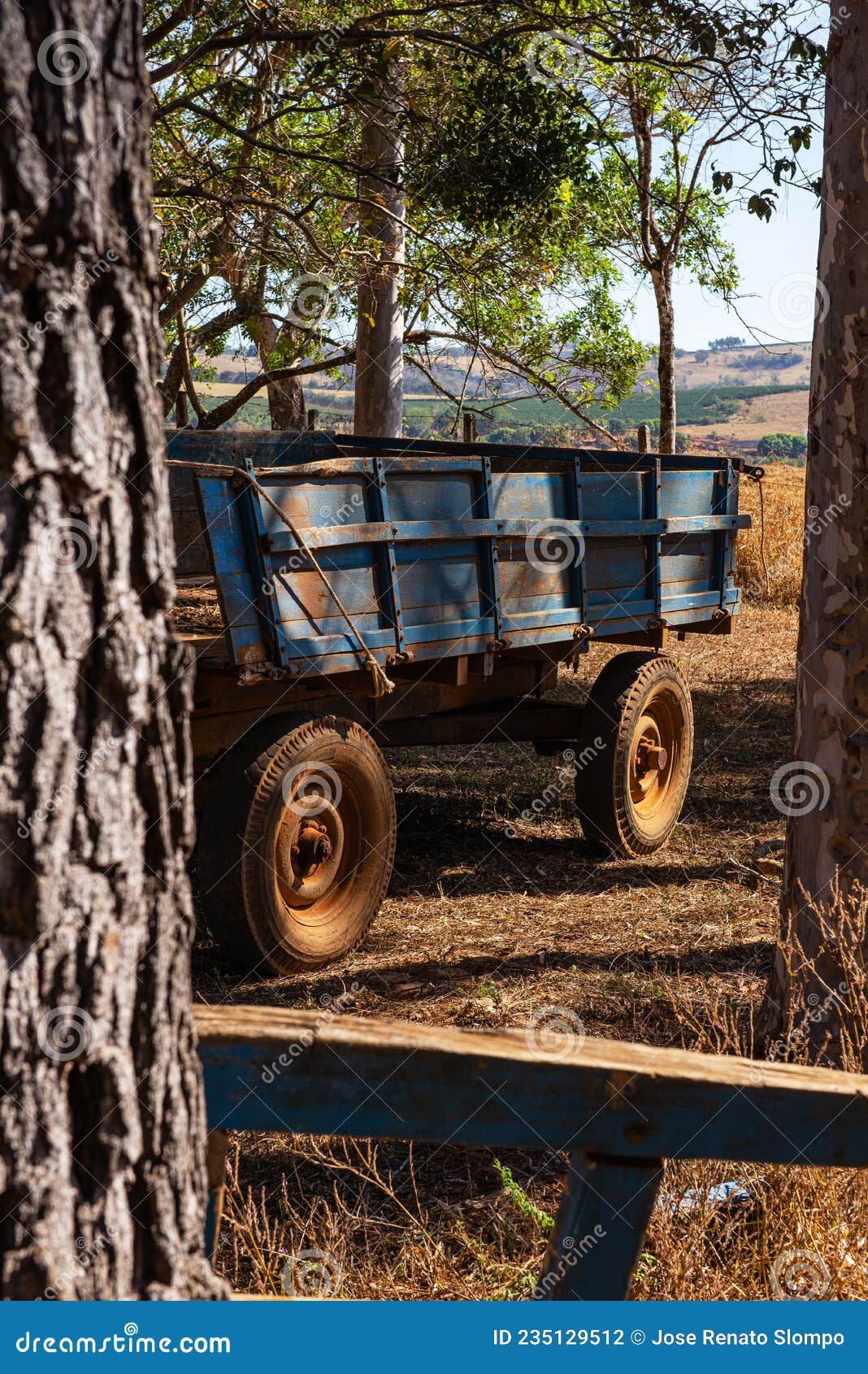 Tractor Trailer in Rural Area Under Tree Shade Stock Photo - Image of ...
