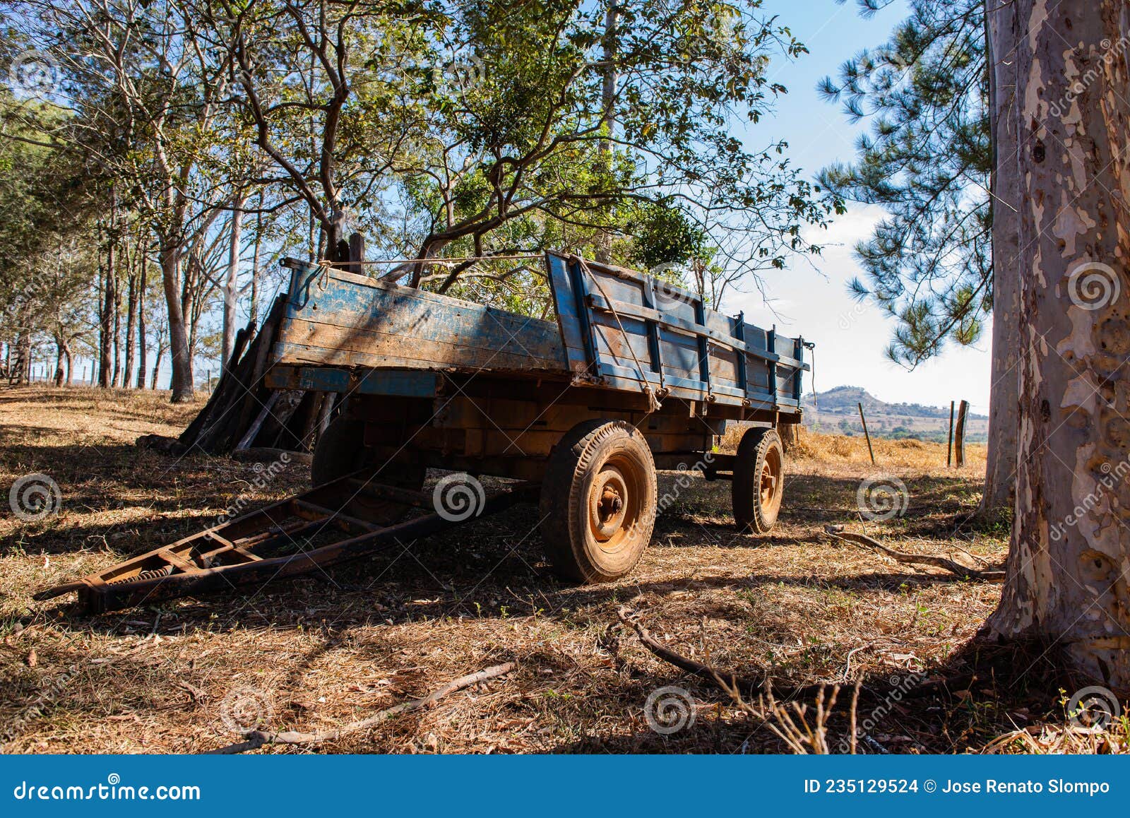 Tractor Trailer in Rural Area Under Tree Shade Stock Photo - Image of ...
