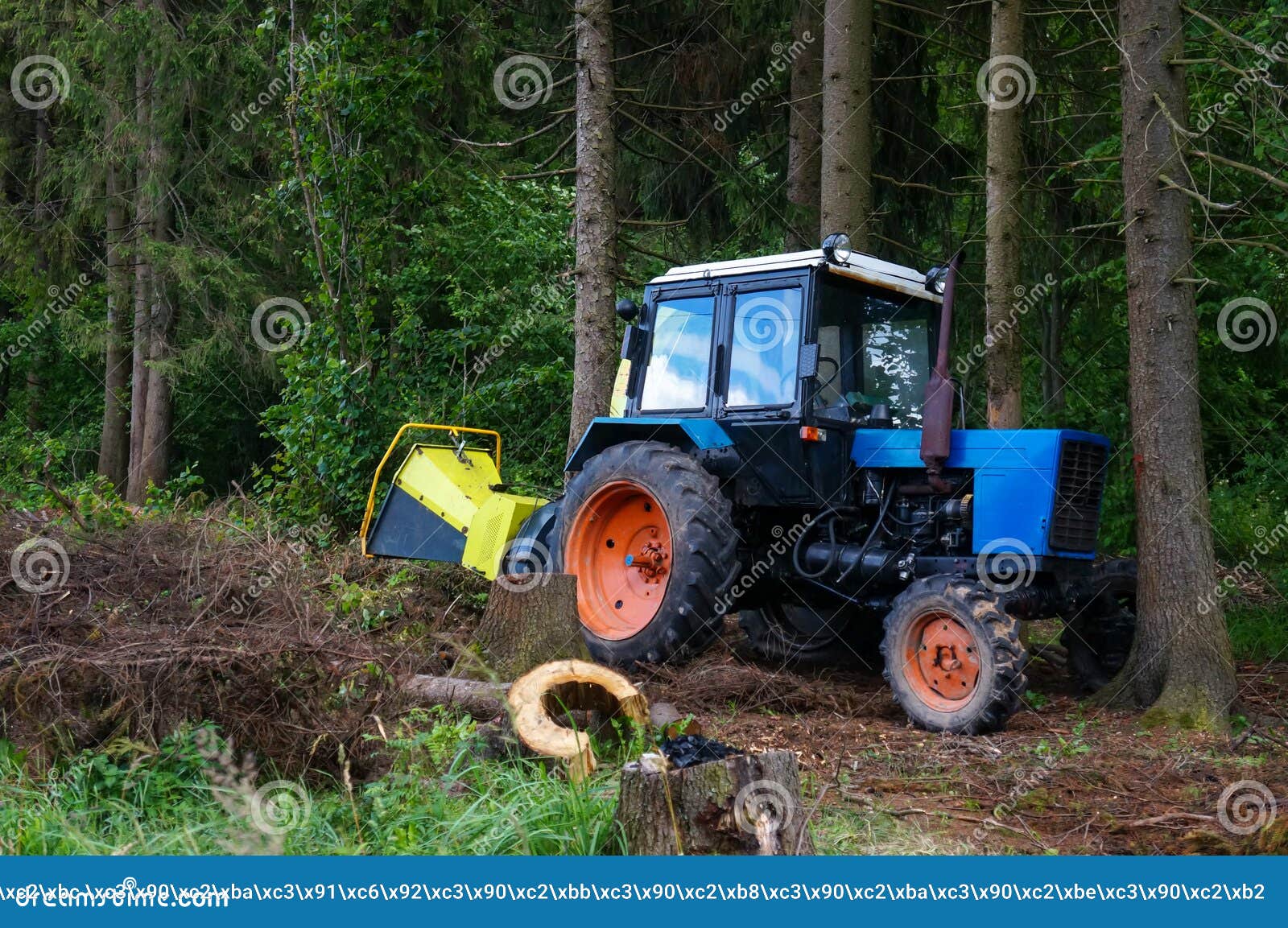 Tractor with Trailer of Wood Choppers and Branches, Wood Chipper Stock ...