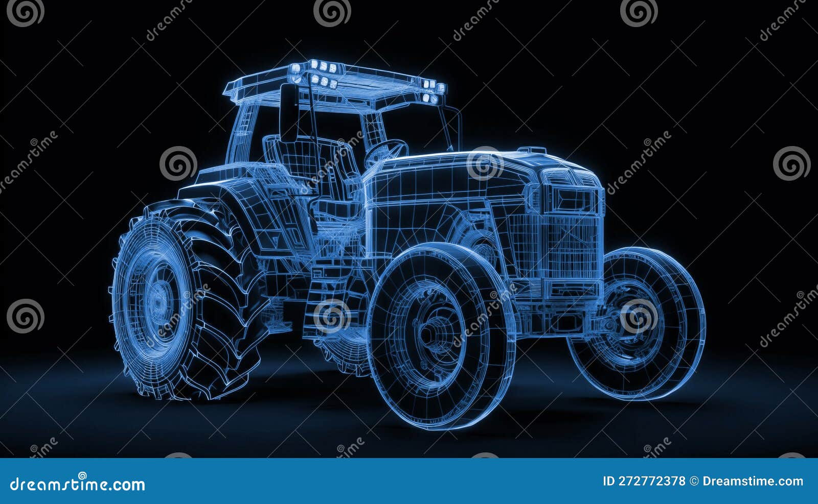 Glowing Wireframe Tractor - Technical 3D Illustration. Generative AI ...