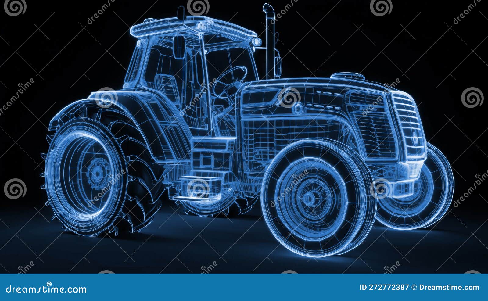 Glowing Wireframe Tractor - Technical 3D Illustration. Generative AI ...