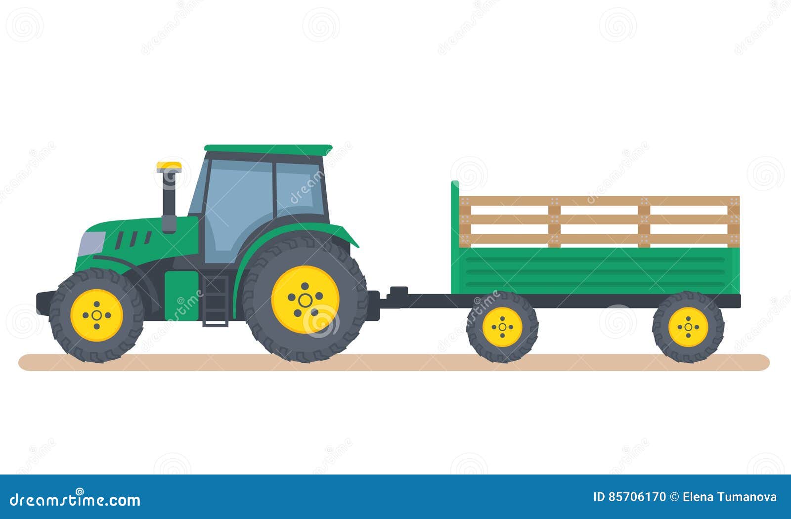 Tractor Verde Con El Remolque En El Fondo Blanco Imagen editorial ...