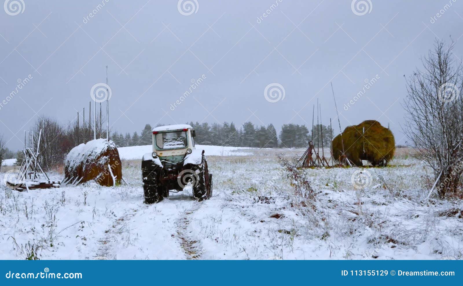 Tractor in a village stock image. Image of plowman, corn - 113155129