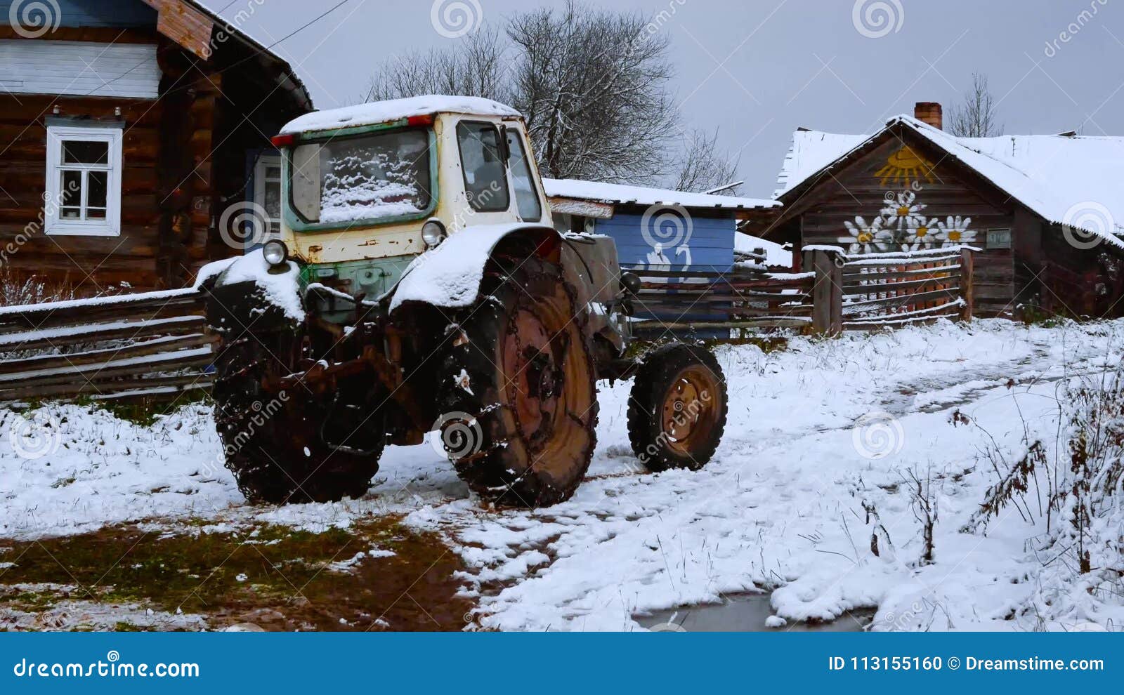 Tractor in a village stock photo. Image of meadow, cultivation - 113155160
