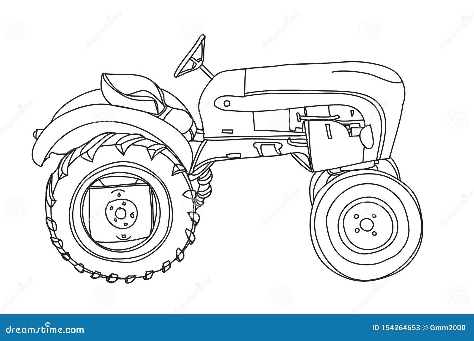 Tractor Vintage Hand Drawn Vector Line Art Illustration Stock Vector ...