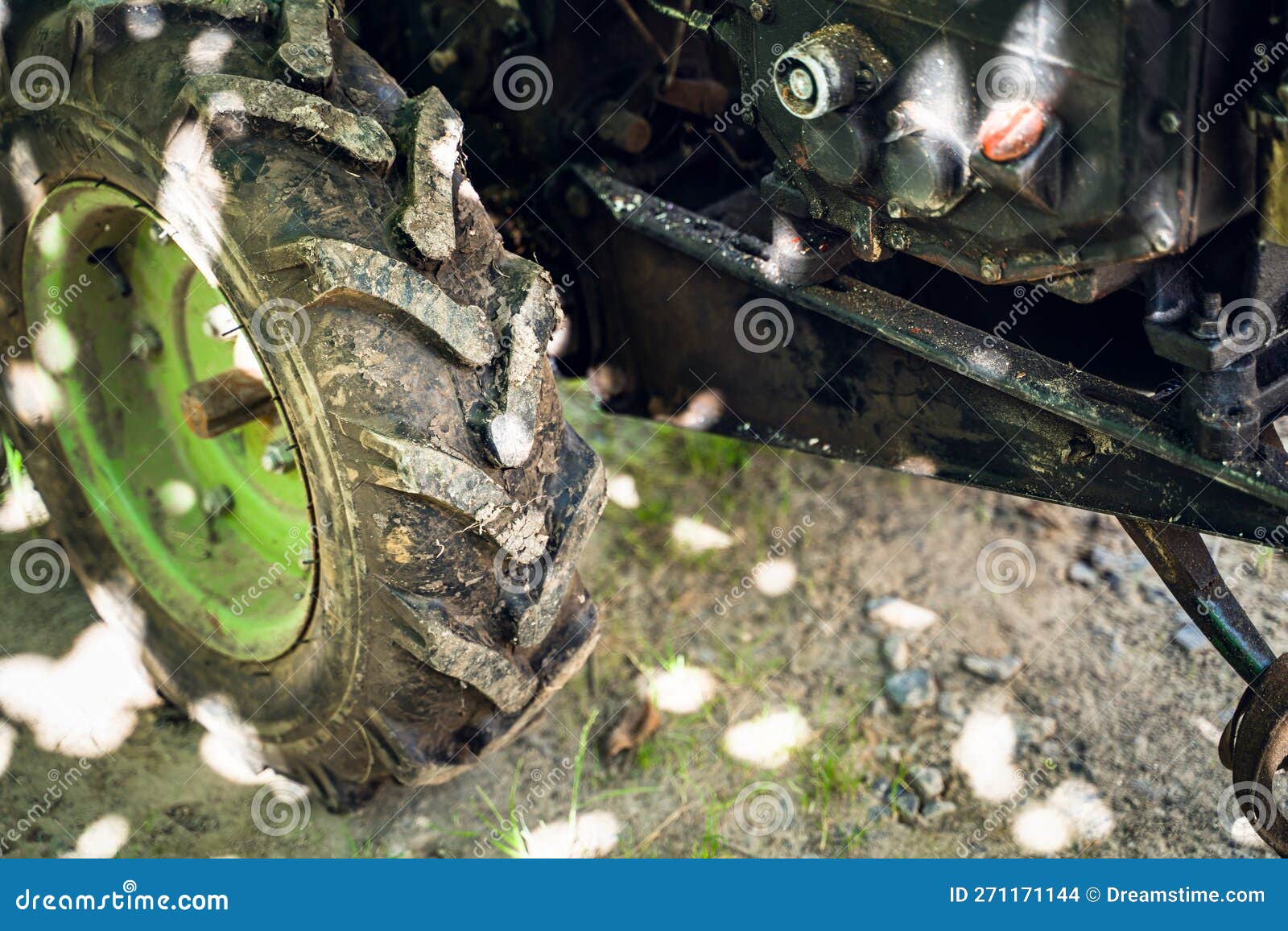 Tractor Wheels of a Walk-behind Tractor with a Volumetric Tread Close ...