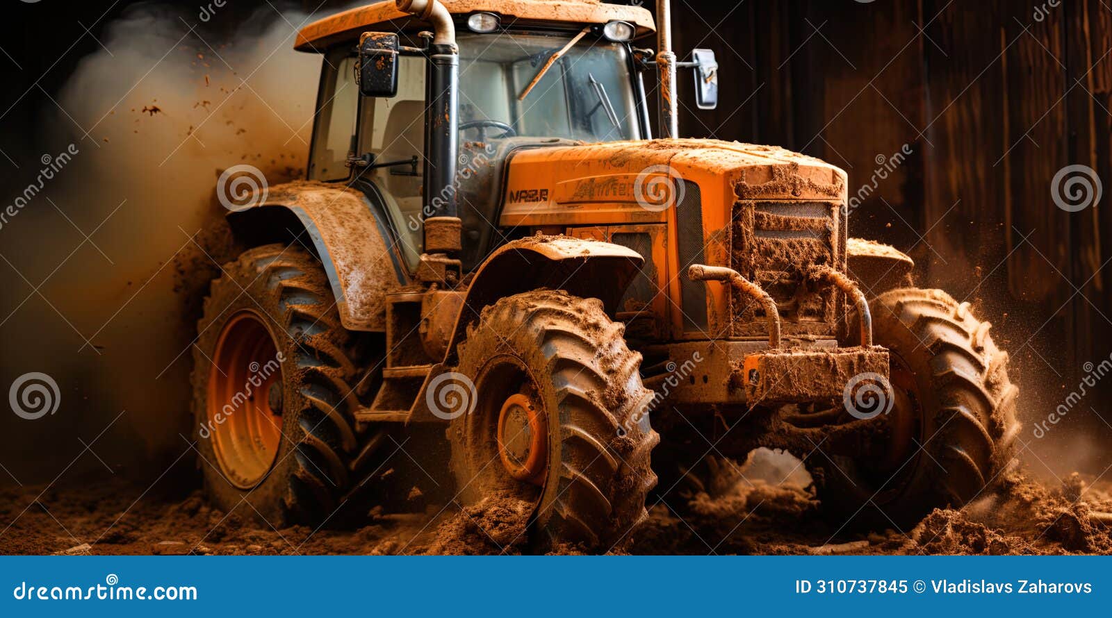 The Tractor, Whose Powerful Engines Roar on the Field, Raising Clouds ...