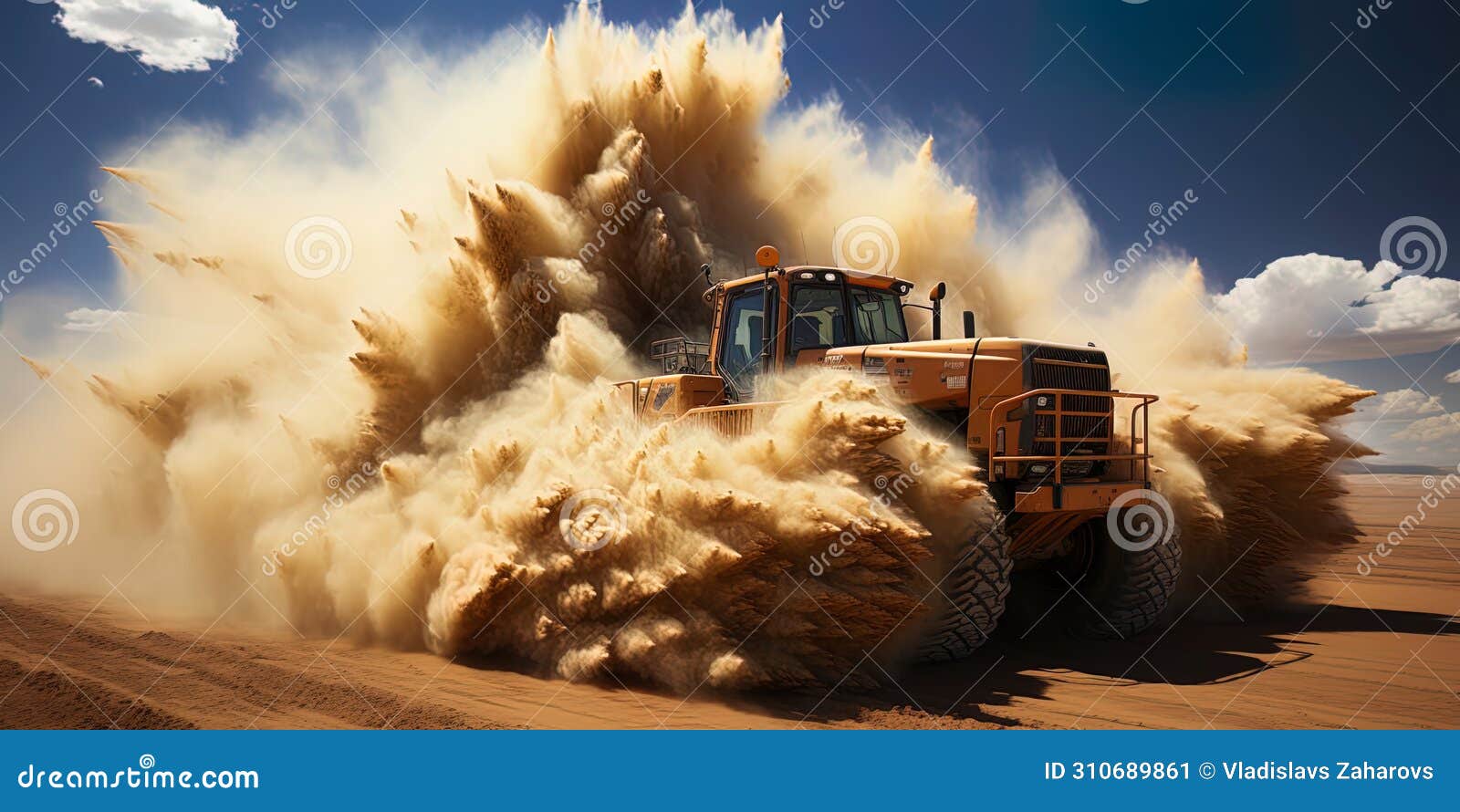 The Tractor, Whose Powerful Engines Roar on the Field, Raising Clouds ...