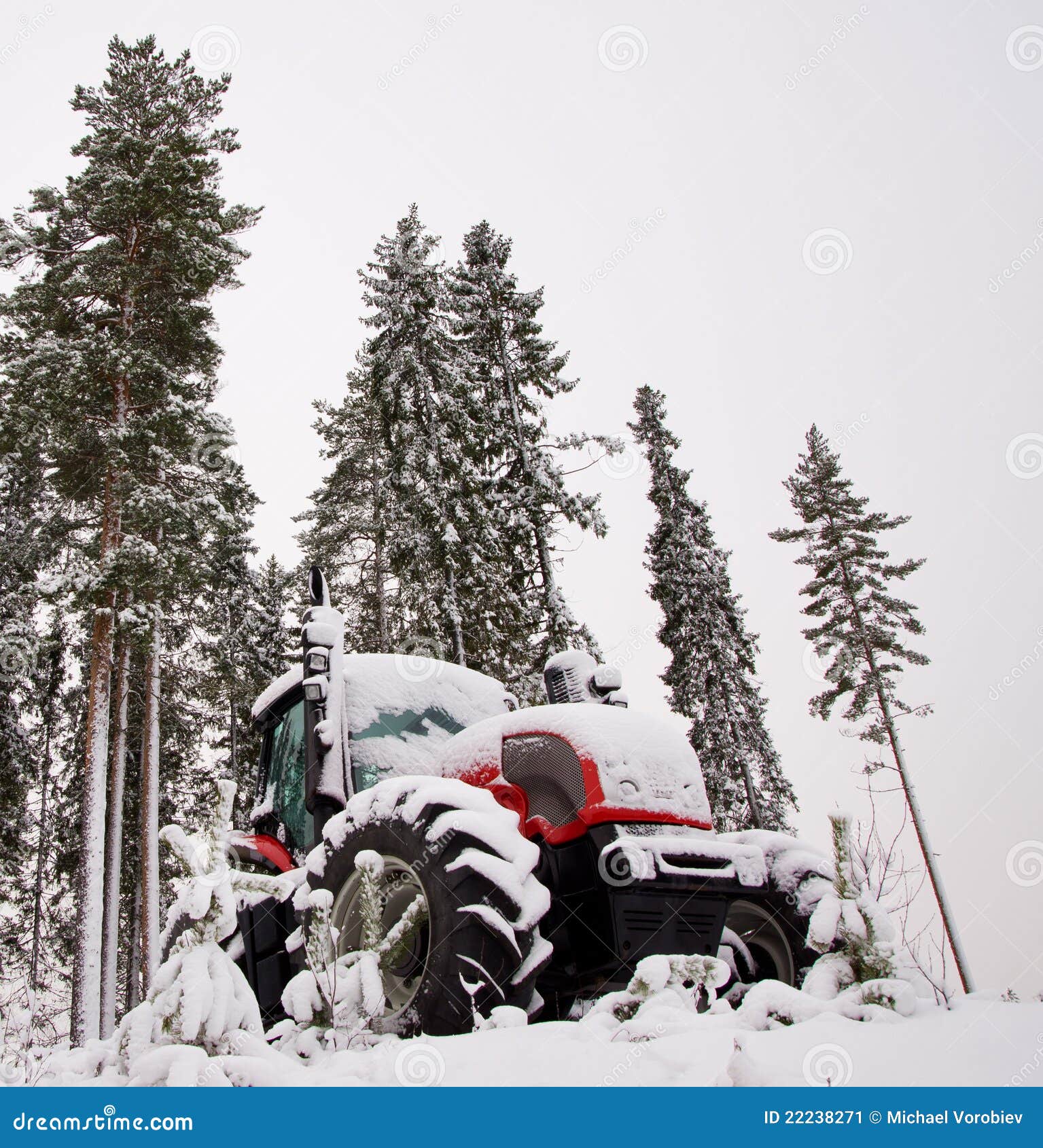Tractor in winter forest stock image. Image of view, snow - 22238271