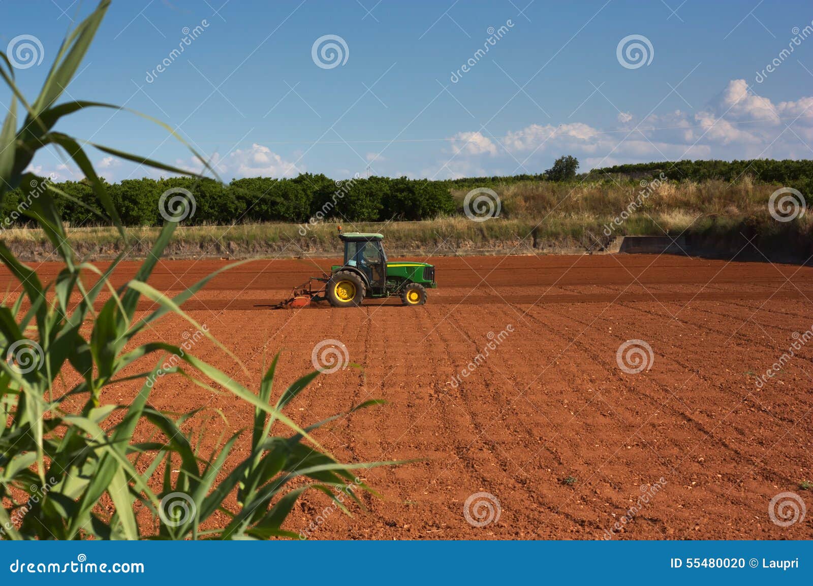 A Tractor Working on Farm Landscape Stock Photo - Image of agriculture ...