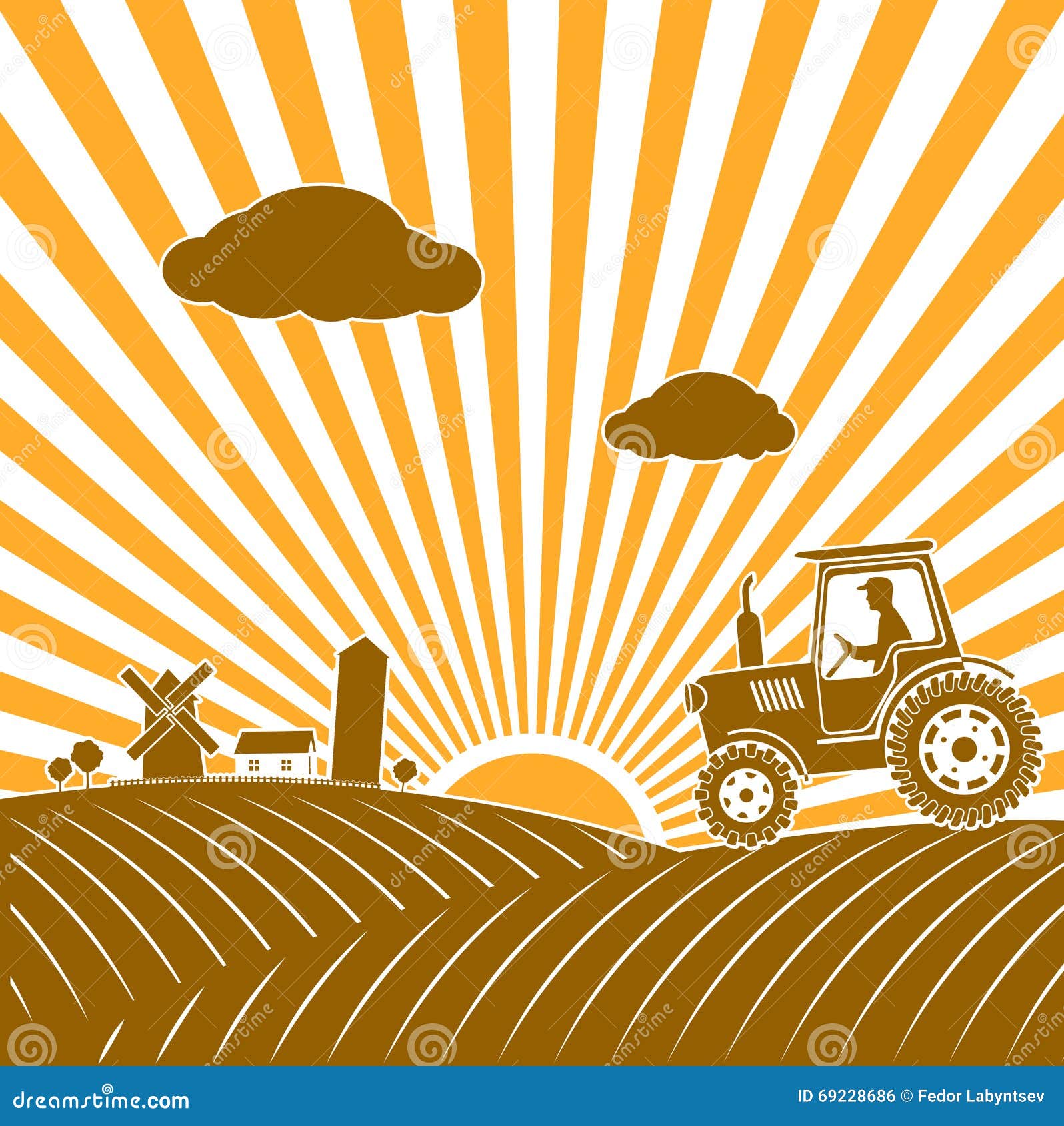 Tractor Working in the Field Stock Vector - Illustration of rural ...