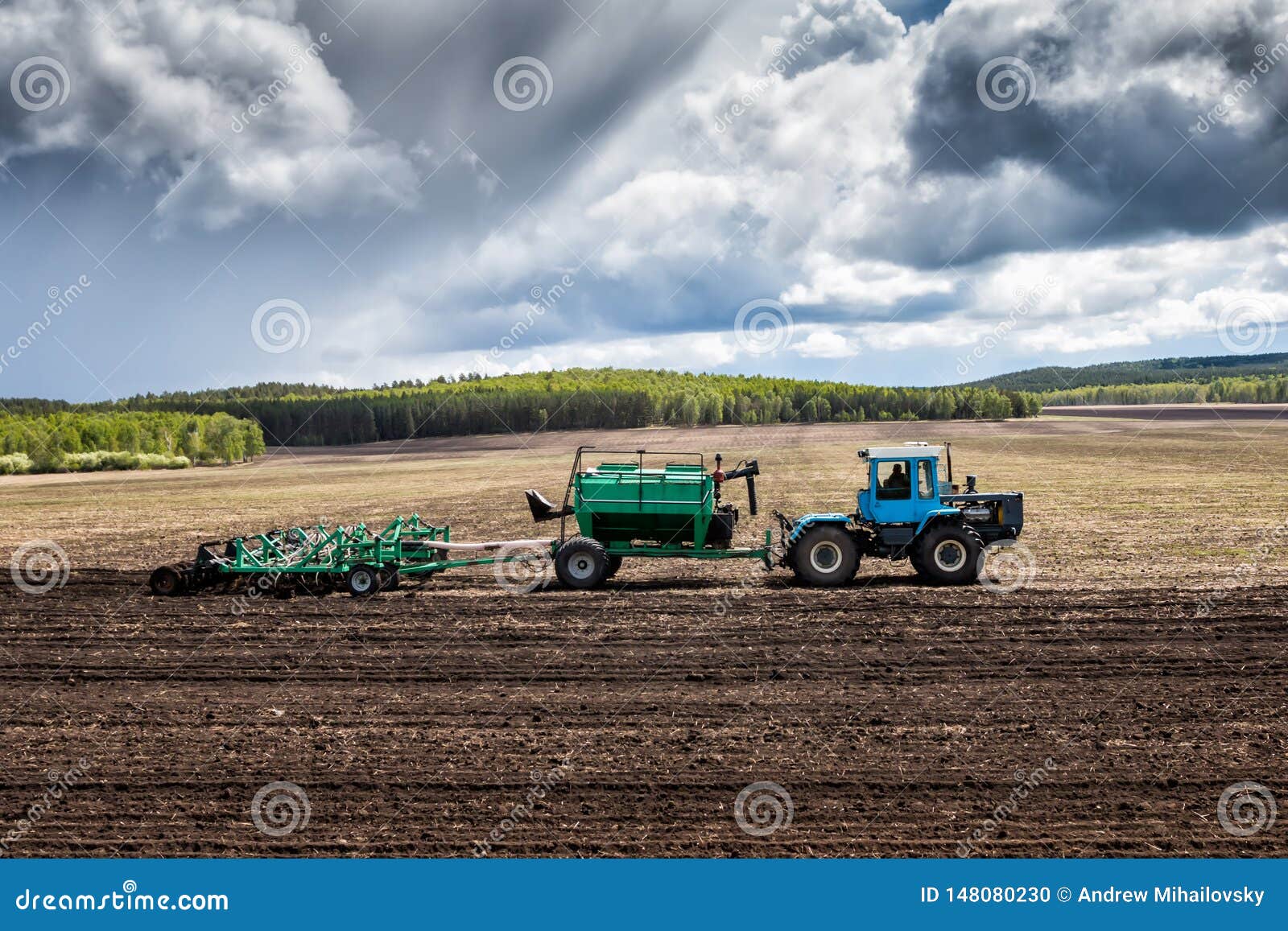 Tractor Works in the Field for Sowing Stock Photo - Image of farming ...