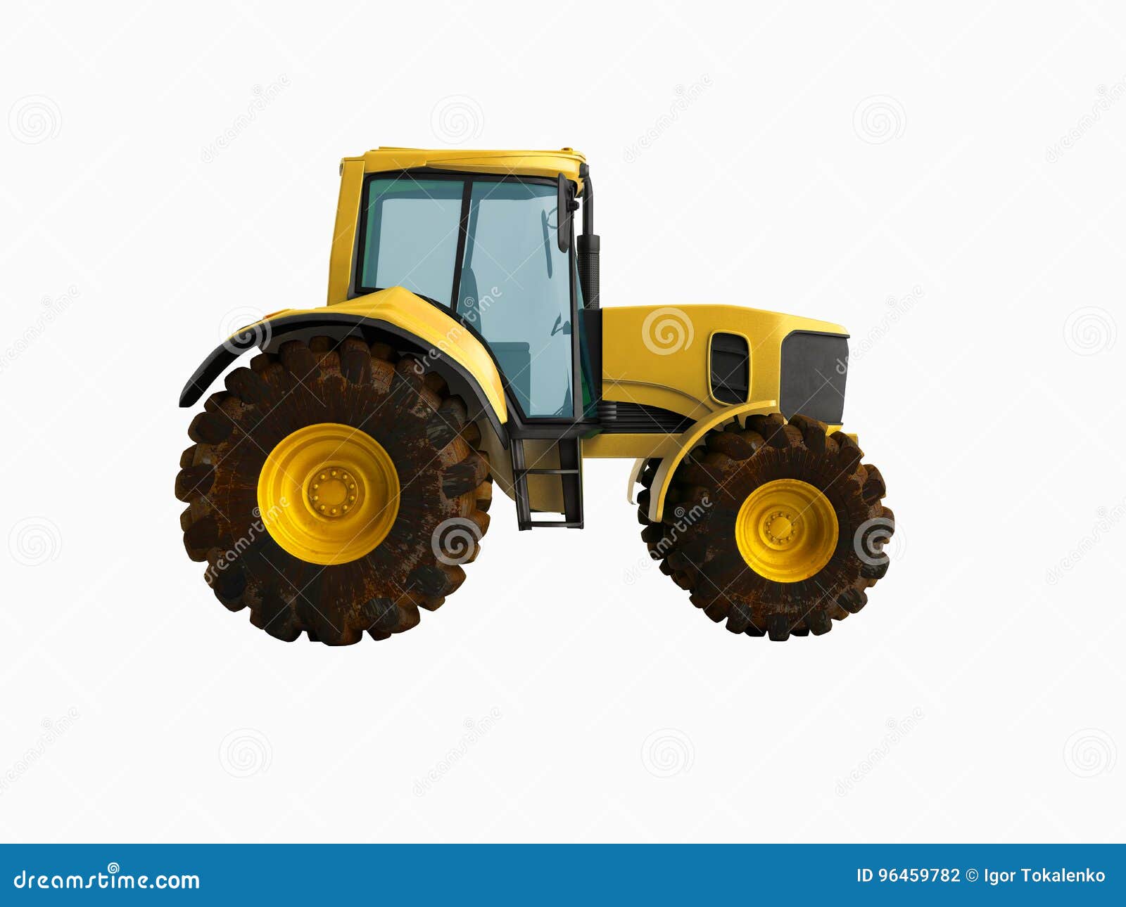 Tractor Yellow 3d Render on White Background No Shadow Stock ...