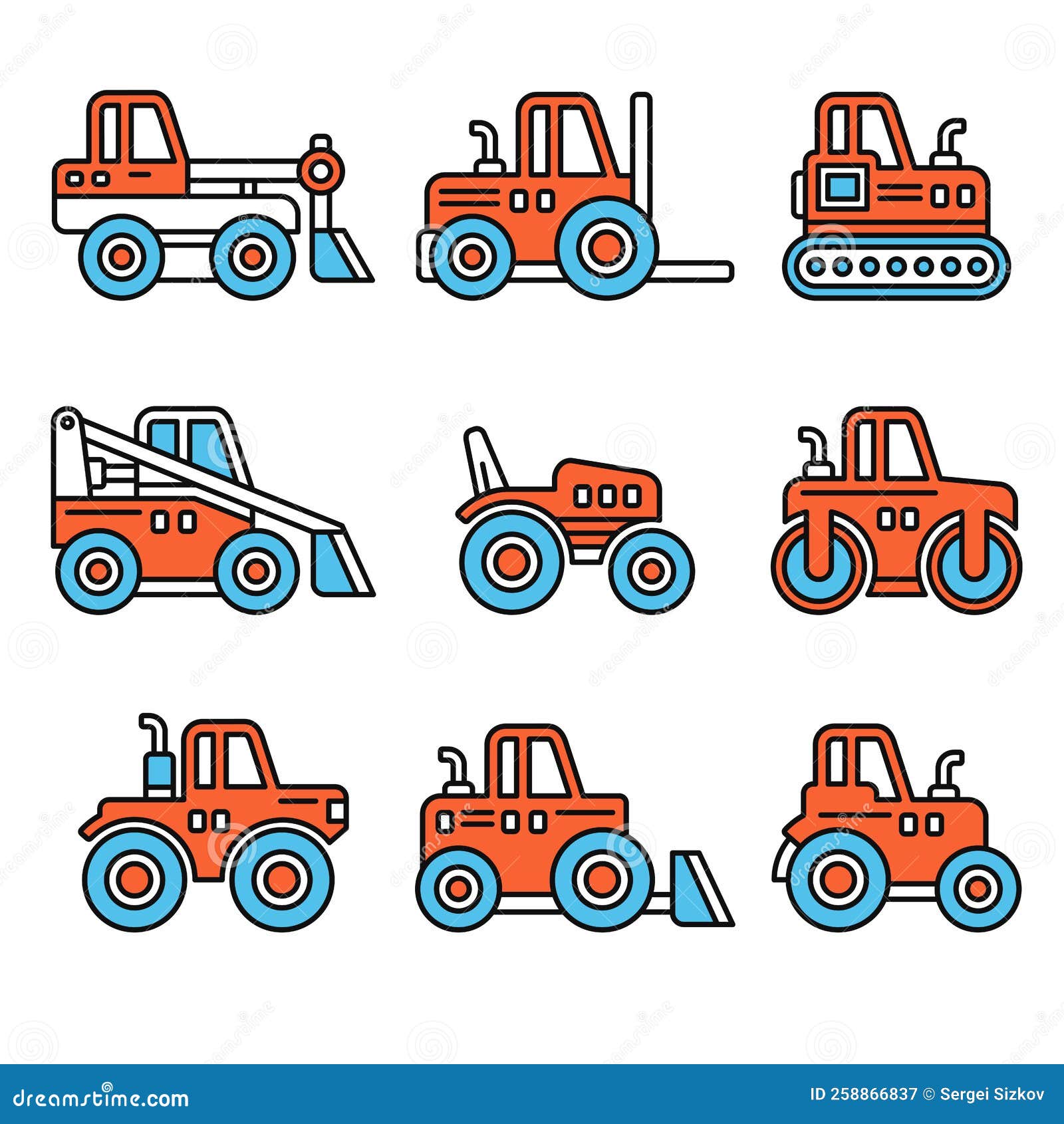 Tractors Icons Set on White Background. Vector Stock Vector ...
