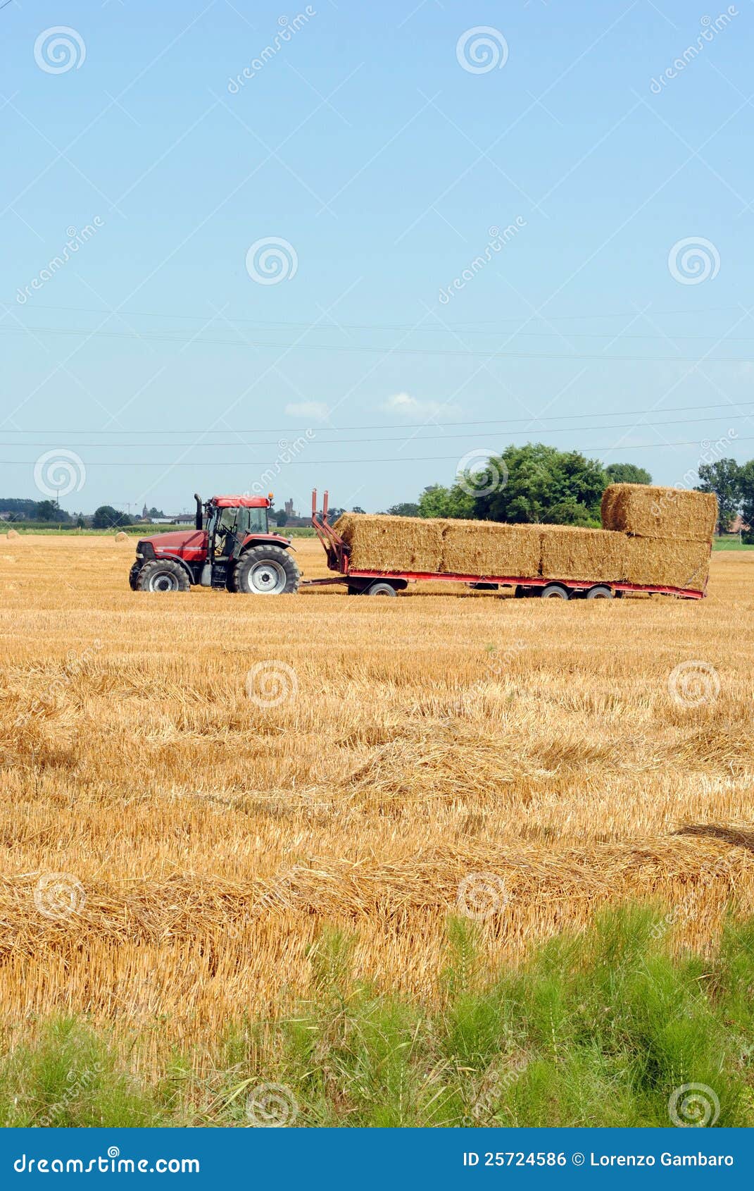 Tractors load bales of hay stock photo. Image of landscape - 25724586
