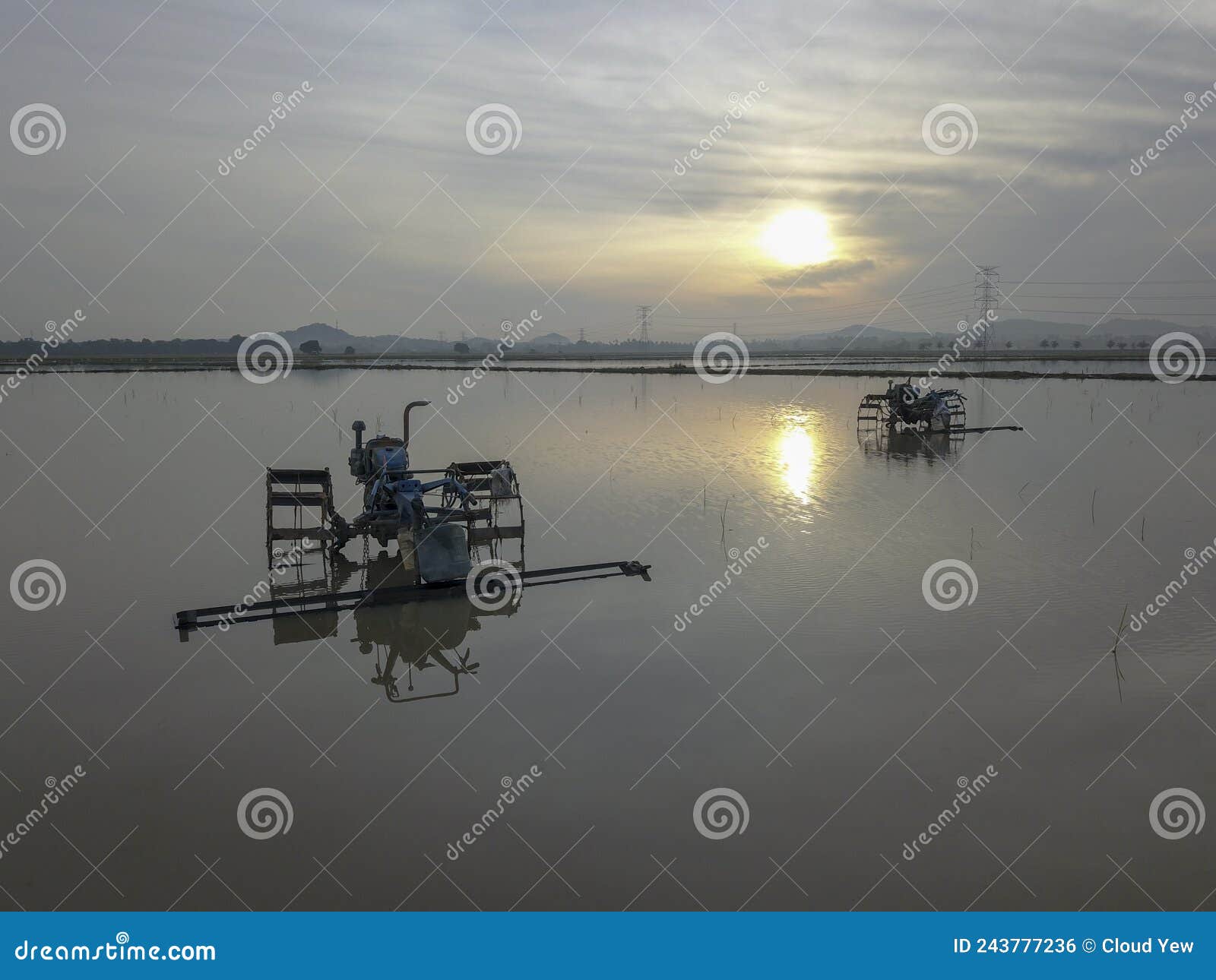 Tractors Park in Paddy Field Stock Photo - Image of farmer, nature ...