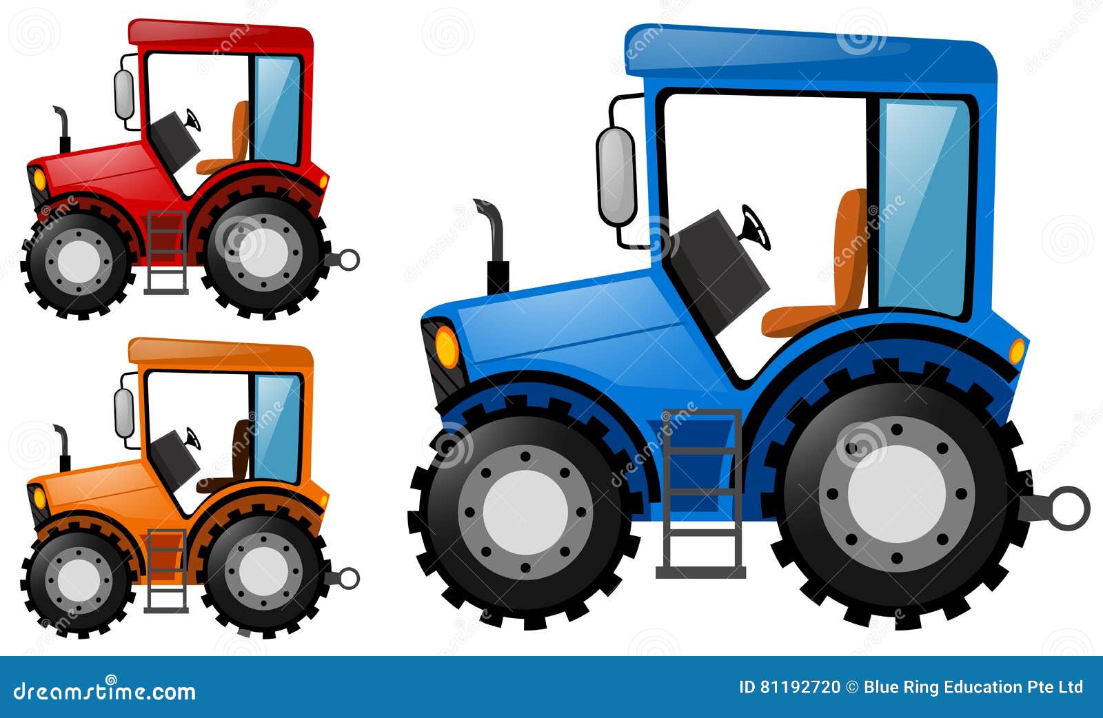 Tractors in Three Different Colors Stock Illustration - Illustration of ...
