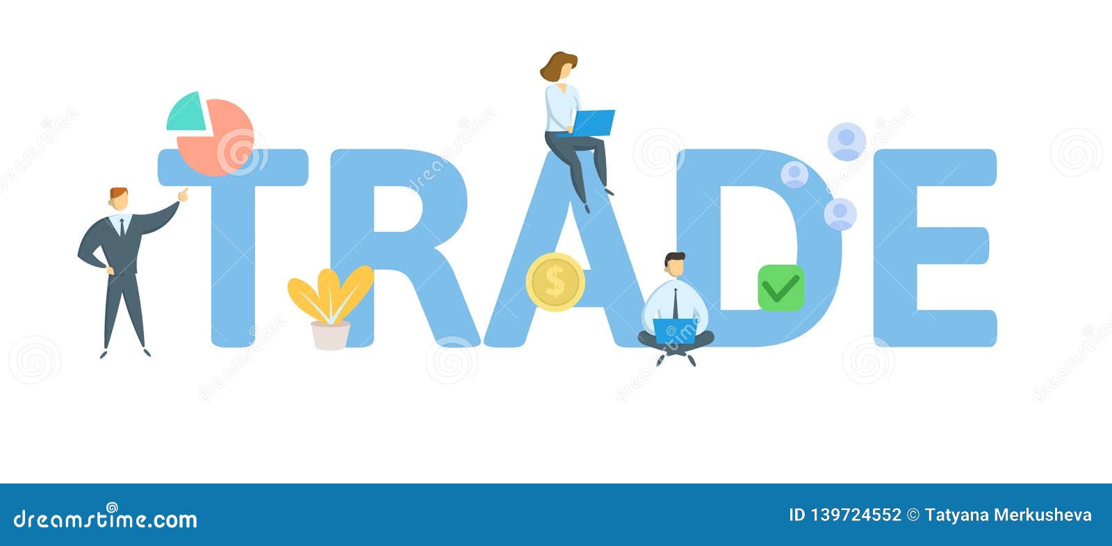 TRADE. Concept with People, Letters and Icons. Flat Vector Illustration ... TRADE. Concept with People, Letters and Icons. Flat Vector Illustration ...
